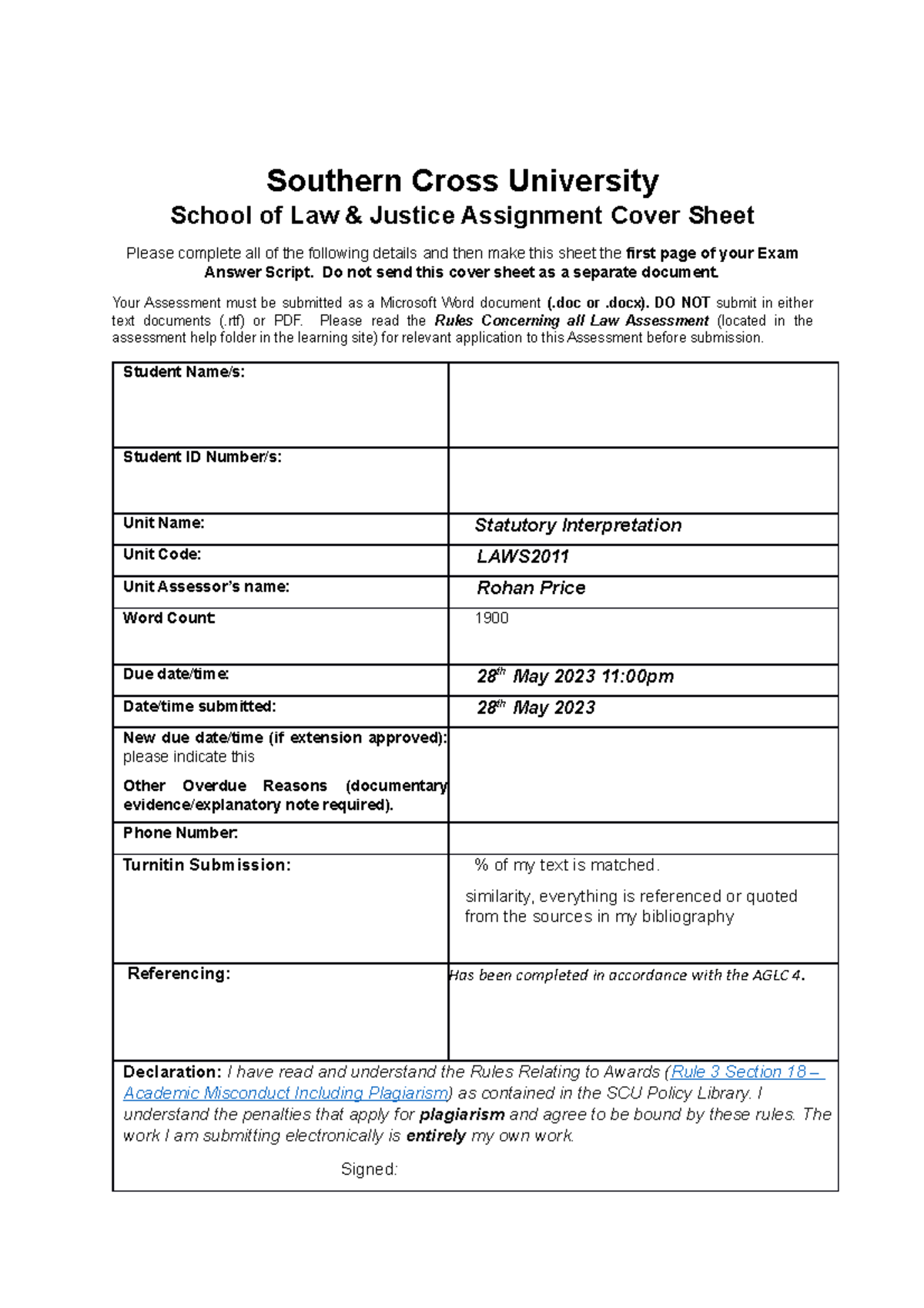 Stat Assignment - Southern Cross University School of Law & Justice ...