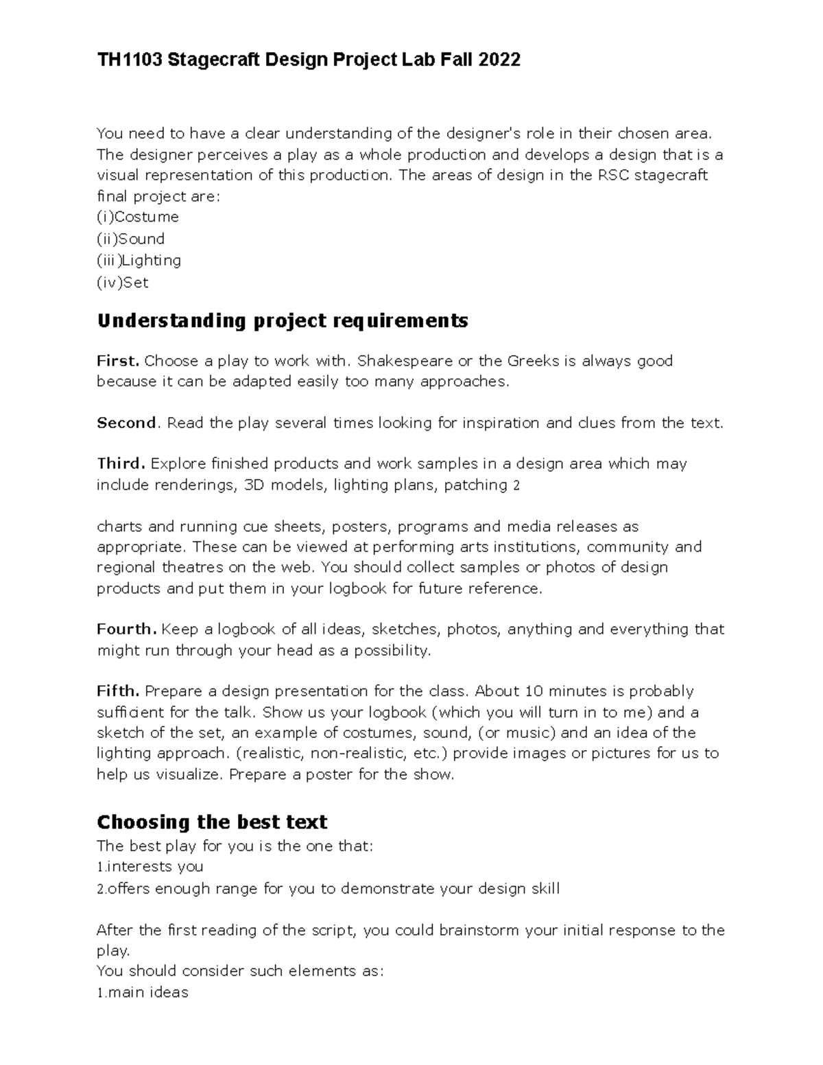 TH1103 Stagecraft Design Project Lab Fall 2022 - The designer perceives ...