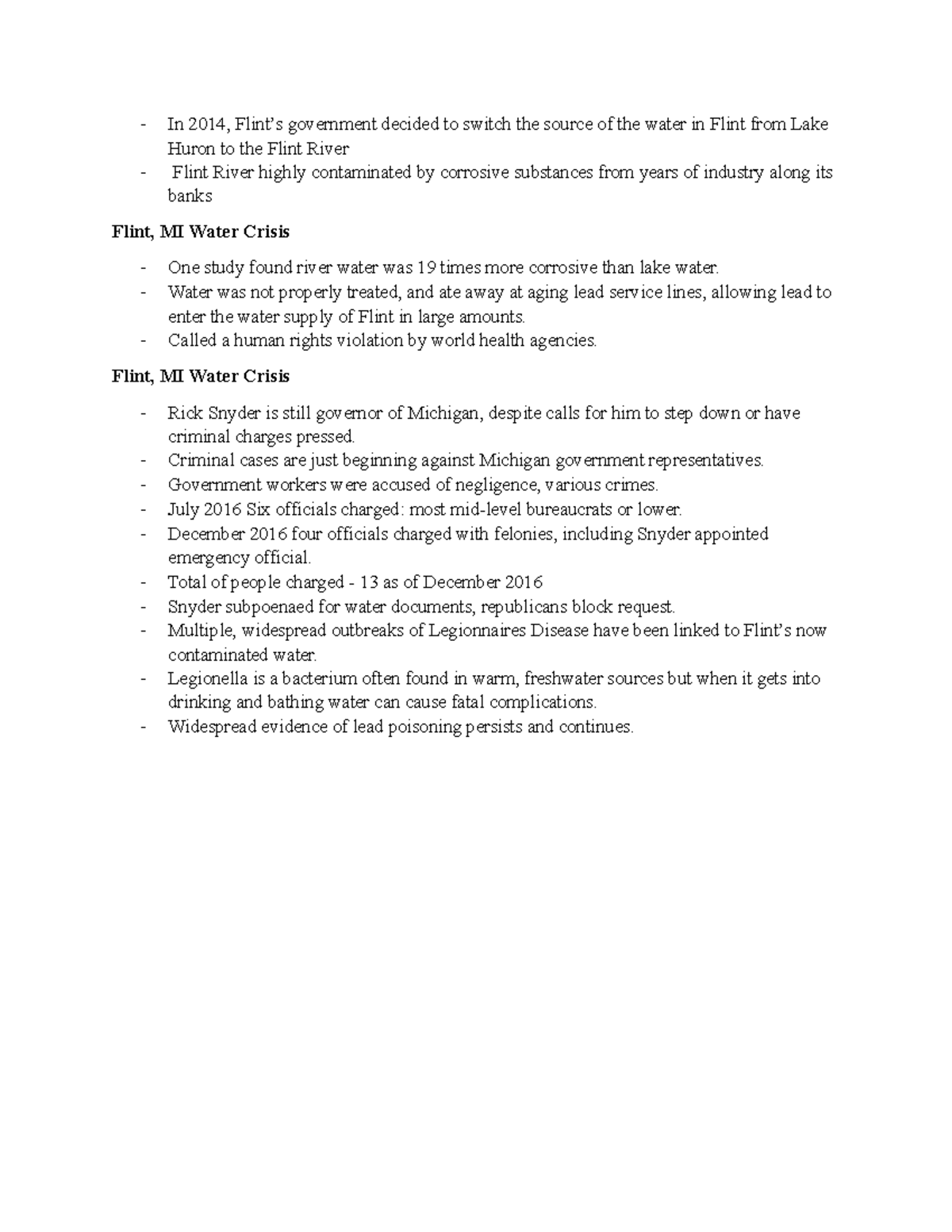Sociollogy notes 3 - the flint water crisis - In 2014, Flint’s ...