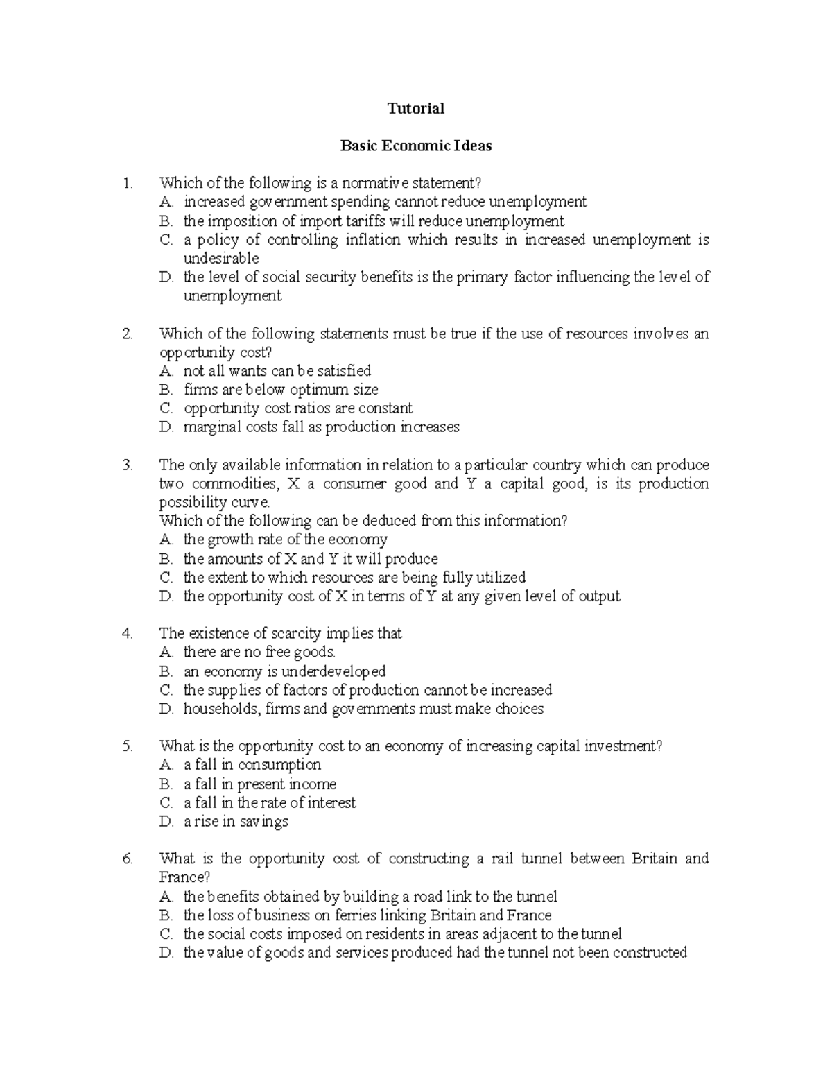 Basic Economic Ideas - CIE A-Level, Law - LA9084 - StuDocu