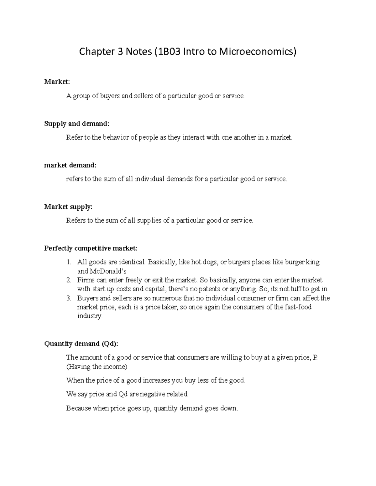 Chapter 3 Notes (1B03 Intro to Microeconomics) - Chapter 3 Notes (1B03 ...