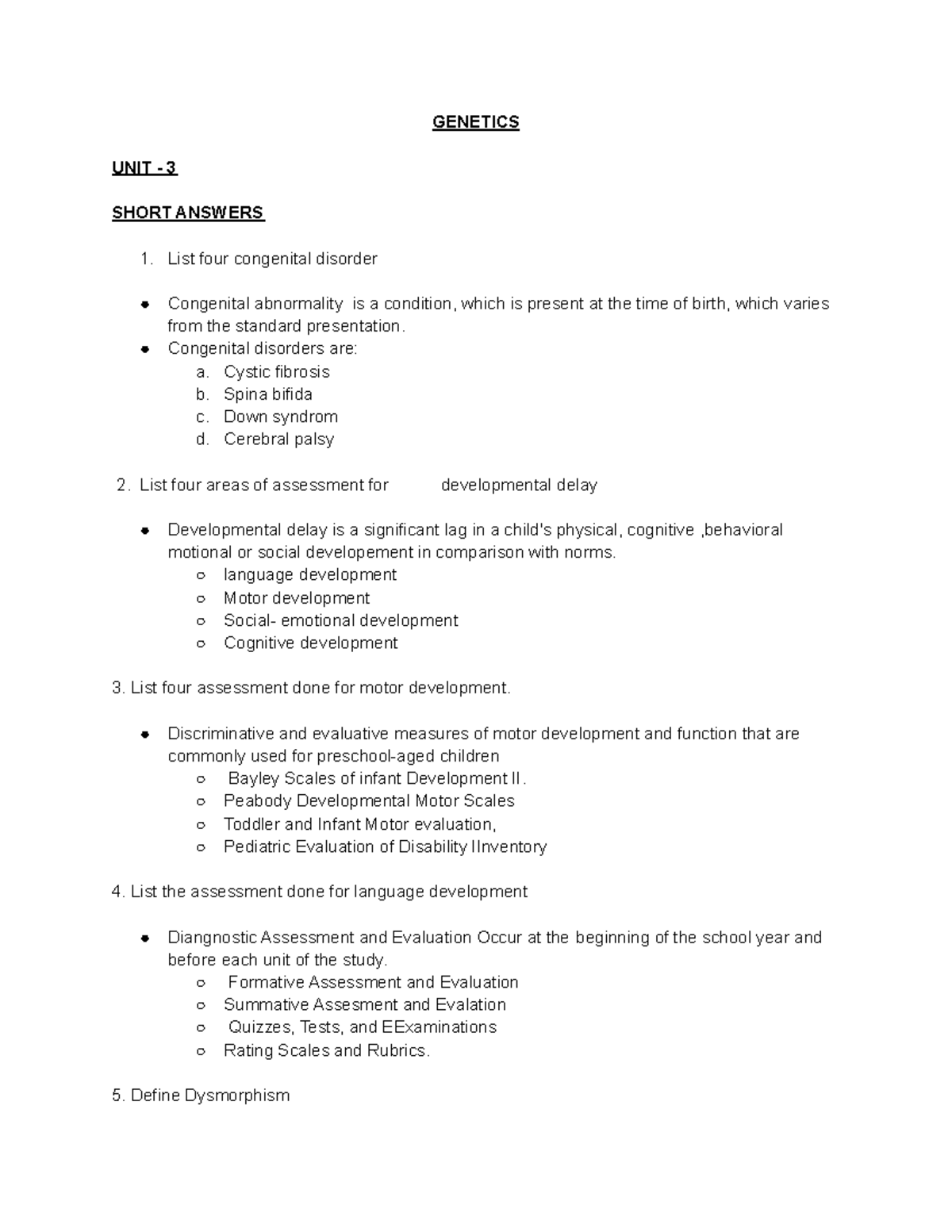 Genetics unit -3 - Practice material - GENETICS UNIT - 3 SHORT ANSWERS ...