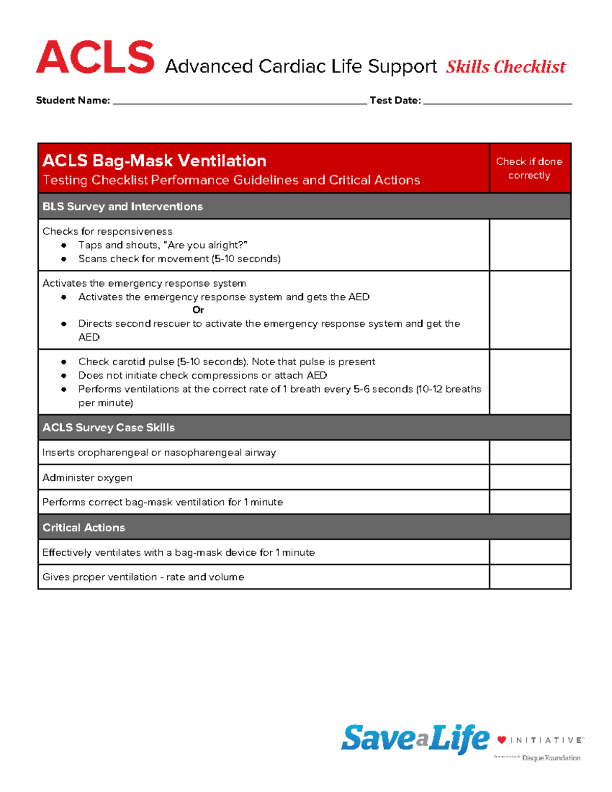 ACLS-Skills-Checklist - ACLS Advanced Cardiac Life Support Skills ...