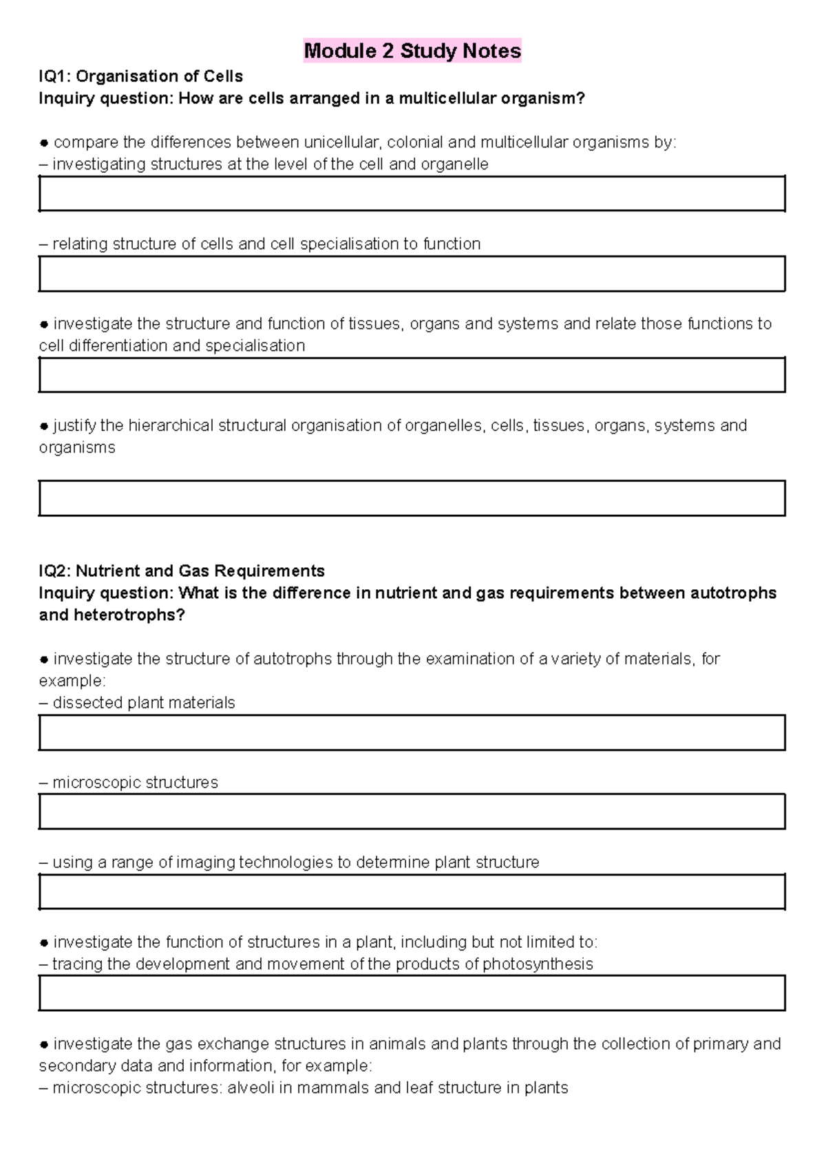 Copy of Module 2 Study Notes Scaffold - Module 2 Study Notes IQ1 ...