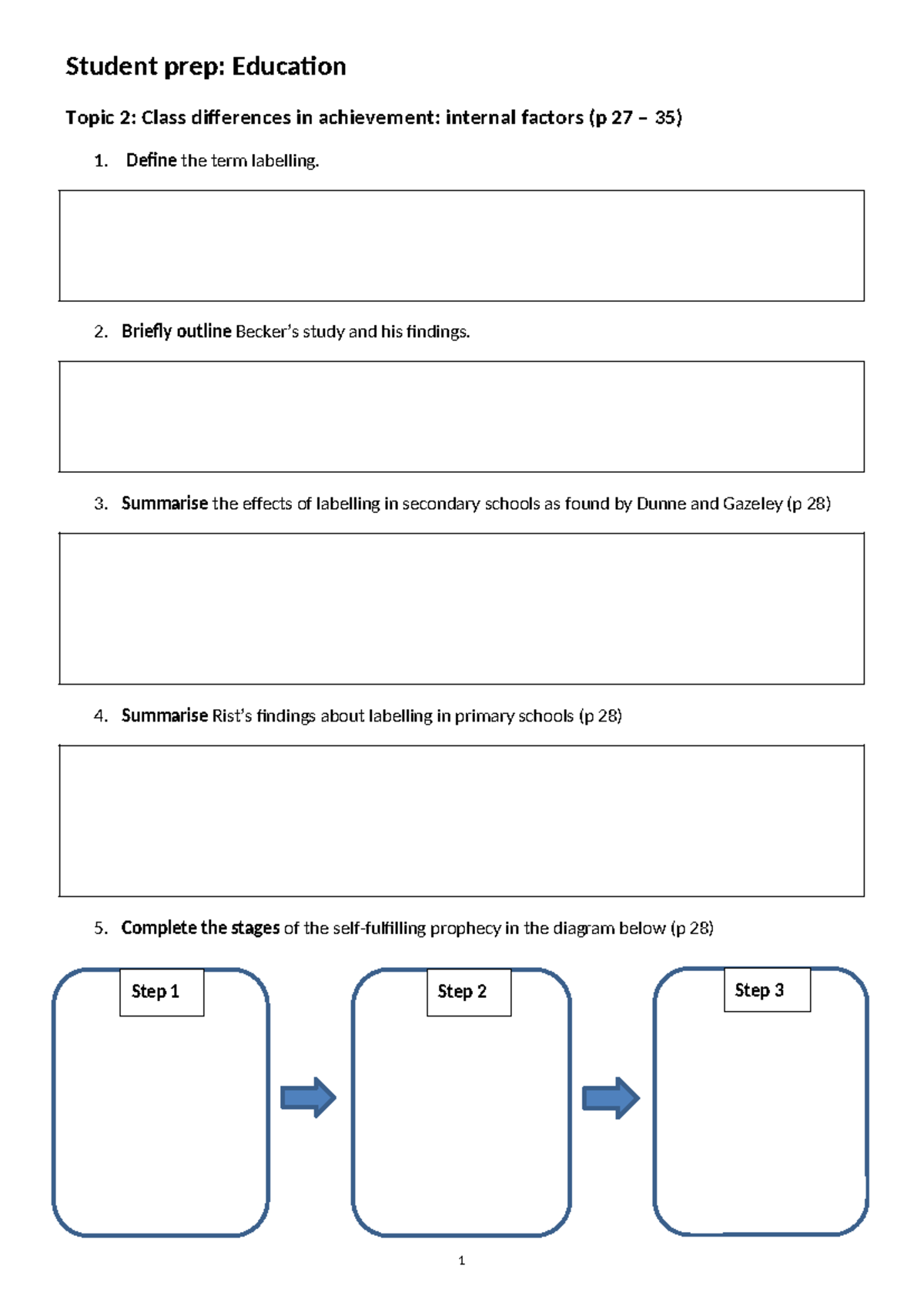 Education prep 2 - N/A - Student prep: Education Topic 2: Class ...