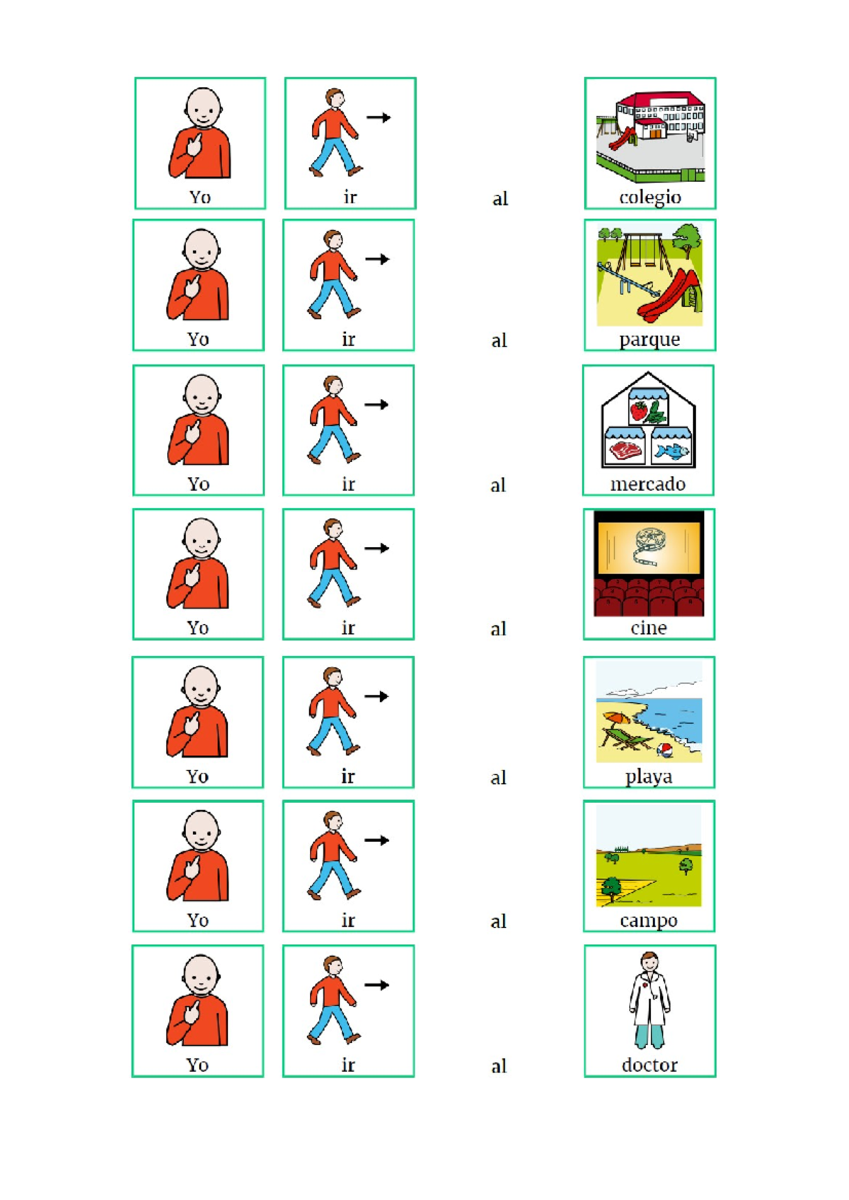 Oraciones con pictogramas lugares - Psicología Educativa I - Studocu