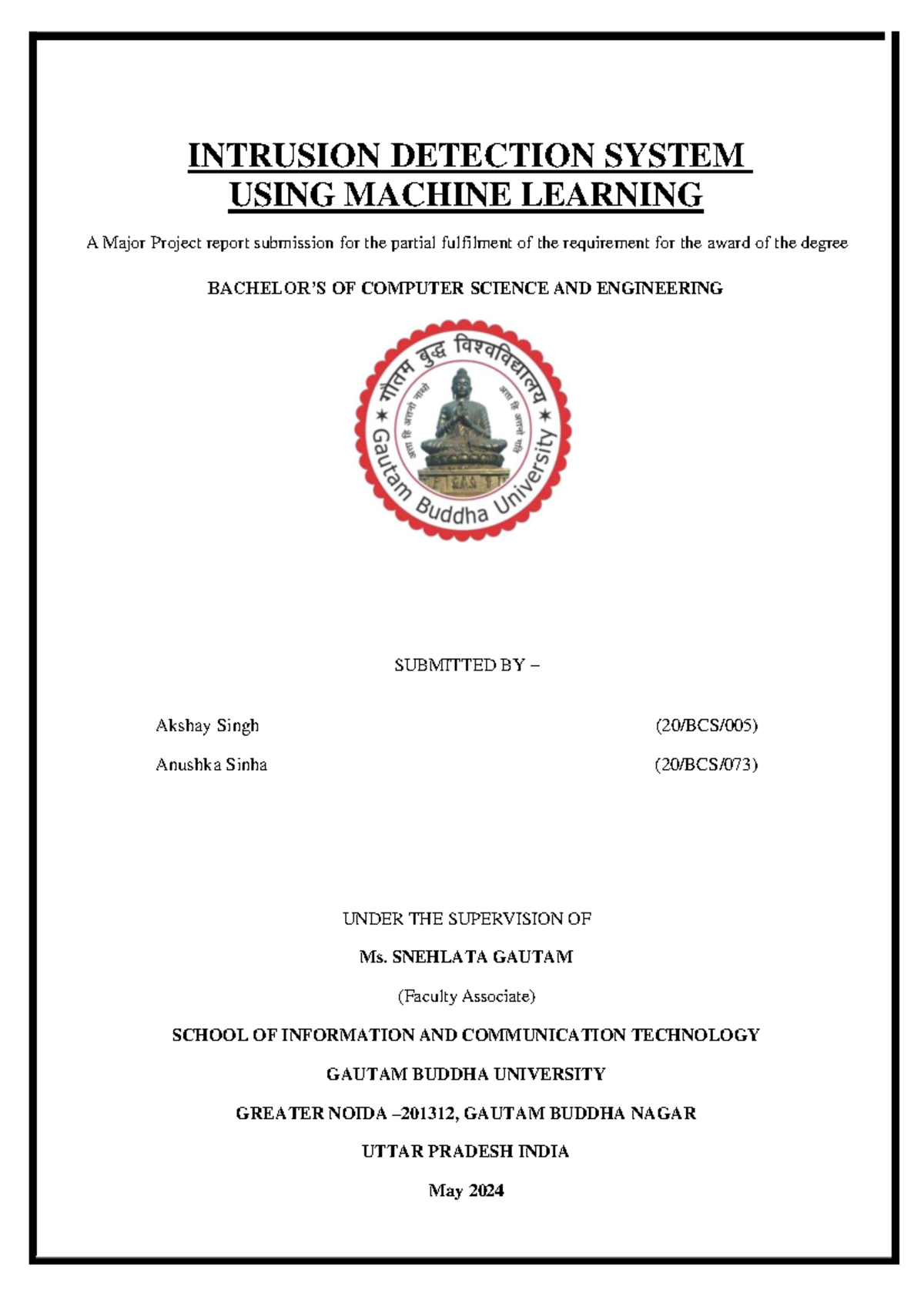 Major Project Report-1-3 - INTRUSION DETECTION SYSTEM USING MACHINE ...