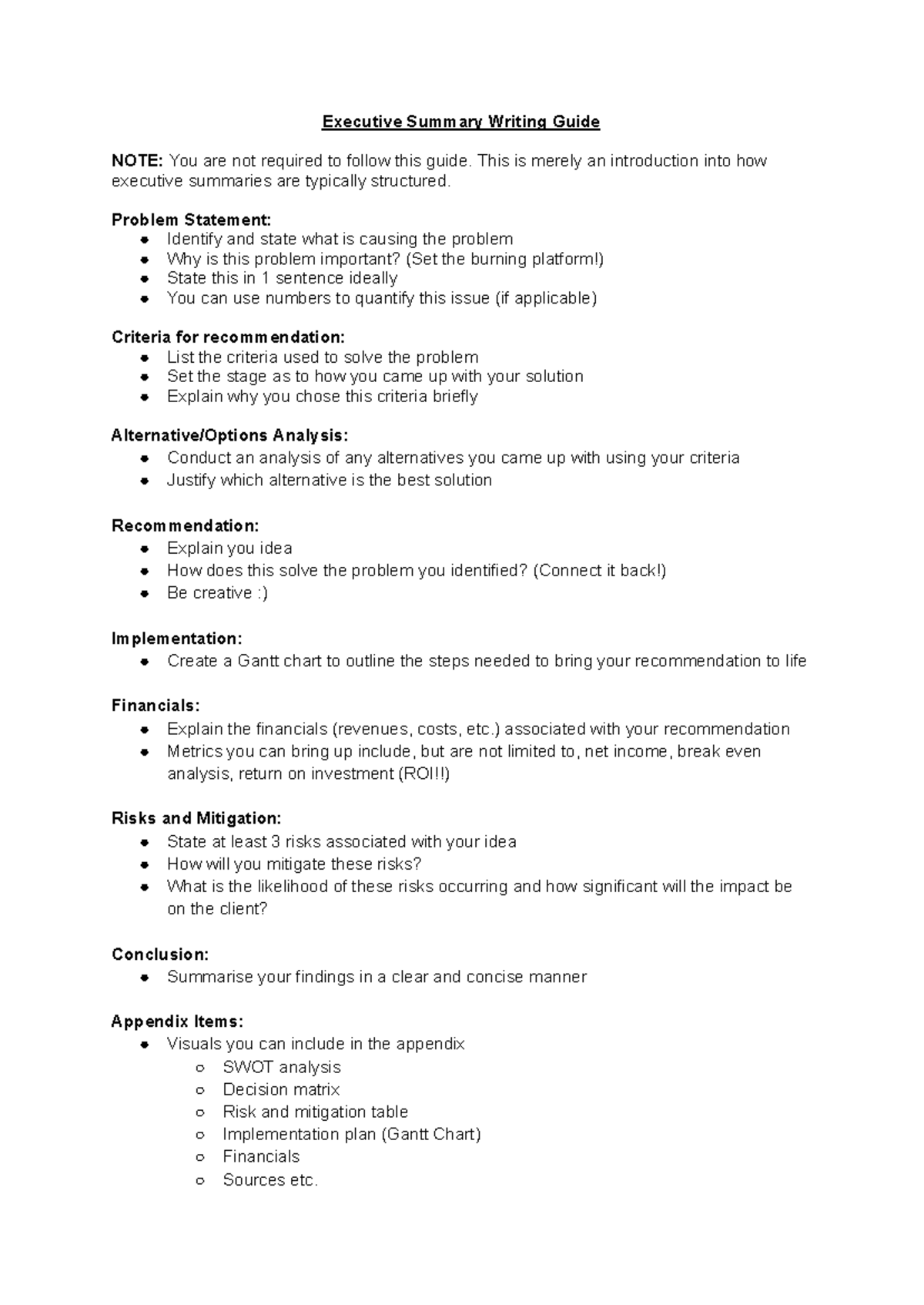 Executive Summary Writing Guide - This is merely an introduction into ...