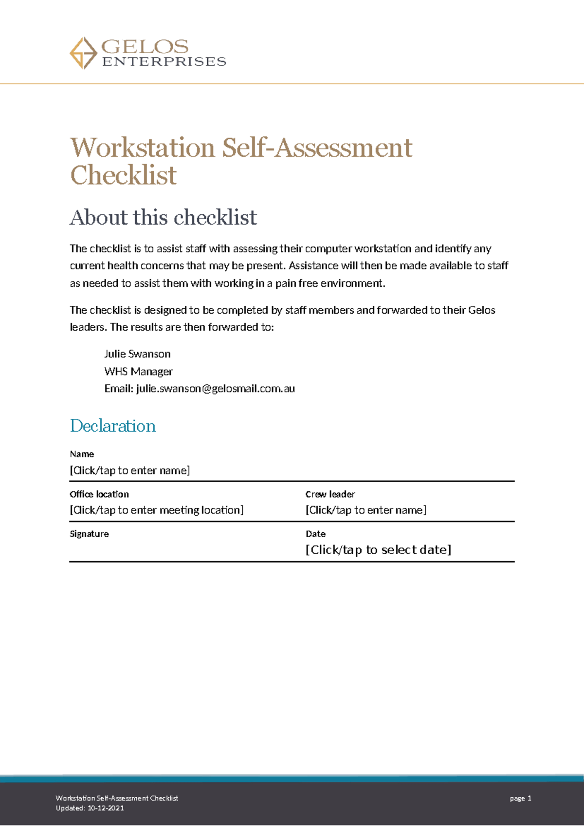GE Workstation-self-assessment-checklist form - Workstation Self ...
