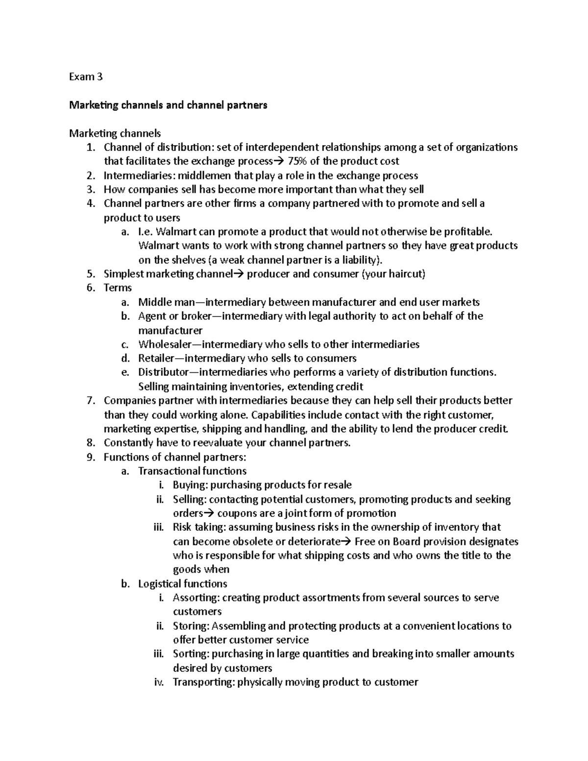 301 Exam 3 - Exam 3 study guide - Exam 3 Marketing channels and channel ...