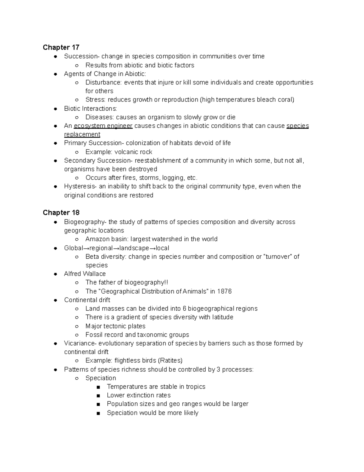 Principles of Ecology Chapters 17+18 - Chapter 17 Succession- change in ...