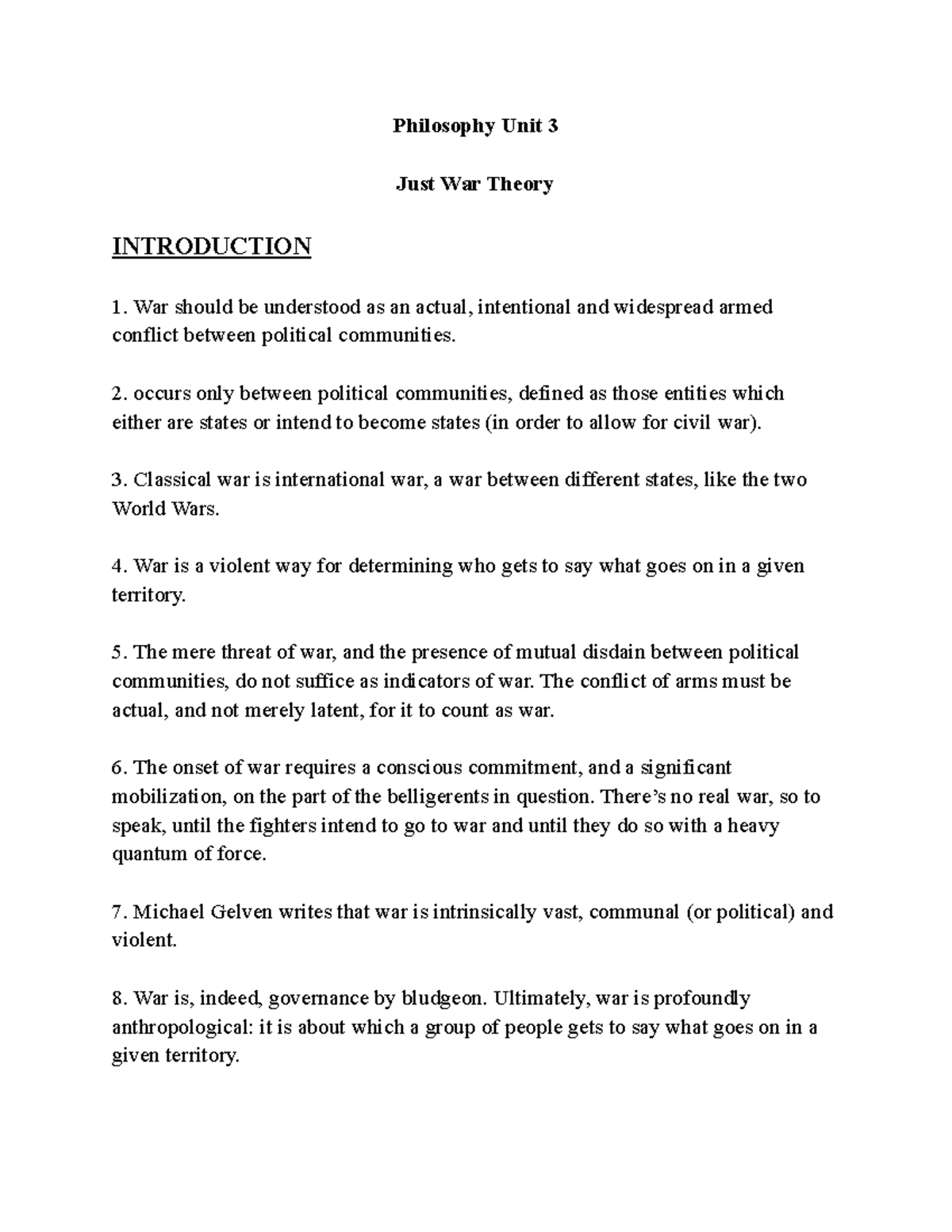 Social Philo U-3 Just War Theory - Philosophy Unit 3 Just War Theory ...