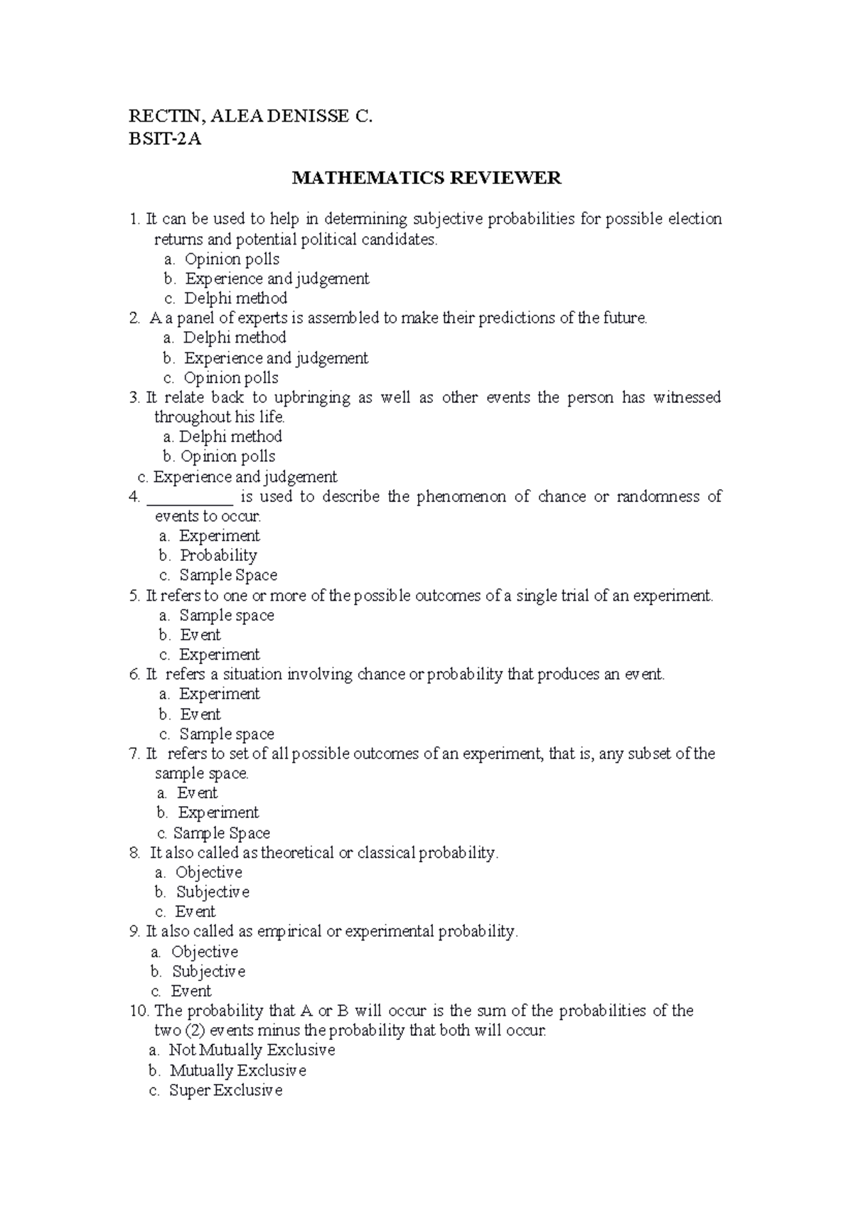 MATH- Reviewer - For Quantitative MEthods - RECTIN, ALEA DENISSE C ...