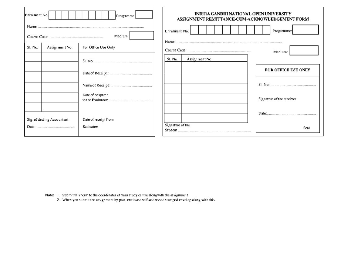 Acknowledgement slip new - Enrolment No. Programme: Name: - Studocu