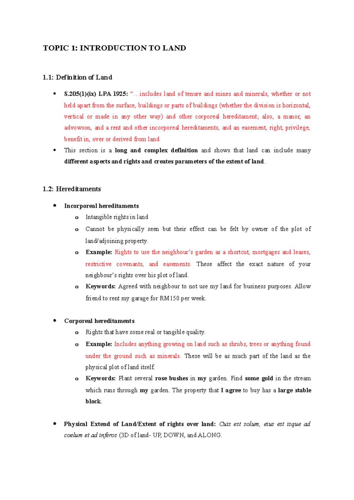 Topic 1 Land Law I - TOPIC 1: INTRODUCTION TO LAND 1: Definition of ...