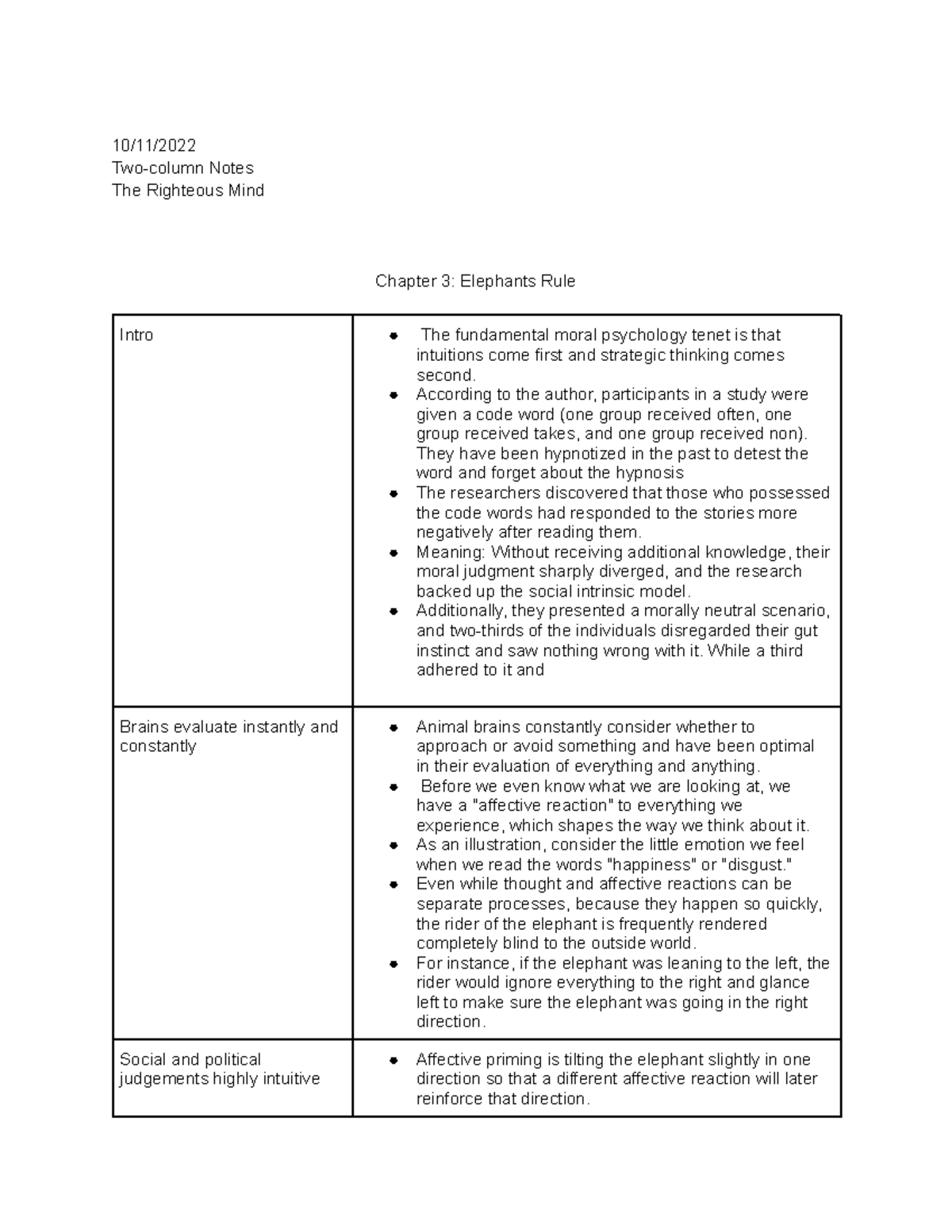 TRM Ch.3 TCN - This is a two-column note sheet on the righteous mind ...