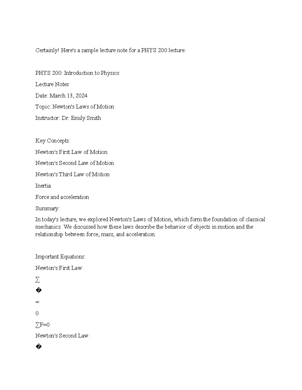 Notes - Certainly! Here's a sample lecture note for a PHYS 200 lecture ...