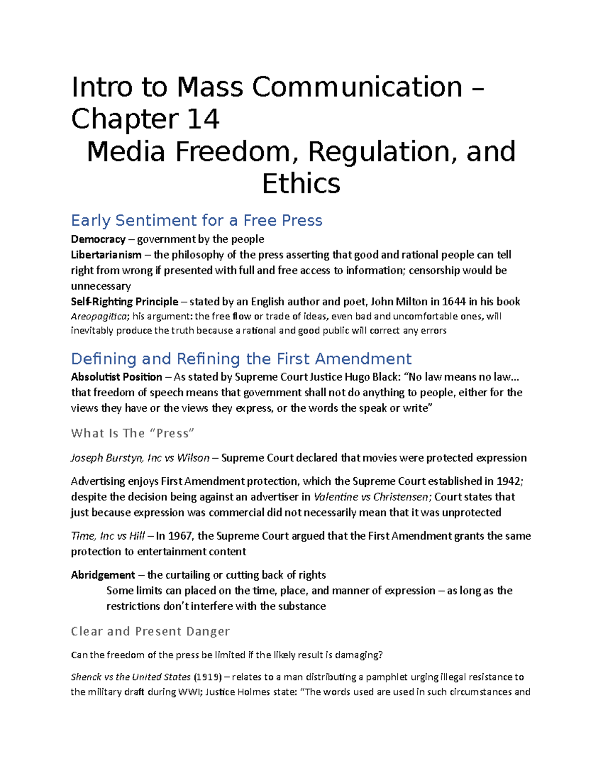 Chapter 14 Notes - Intro to Mass Communication – Chapter 14 Media ...