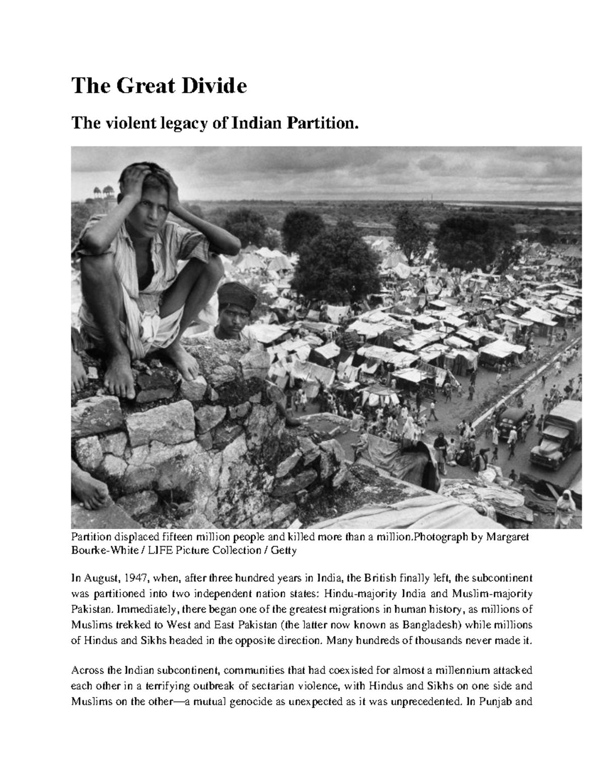 'Partition 1947-The Great Divide' with you - The Great Divide The ...