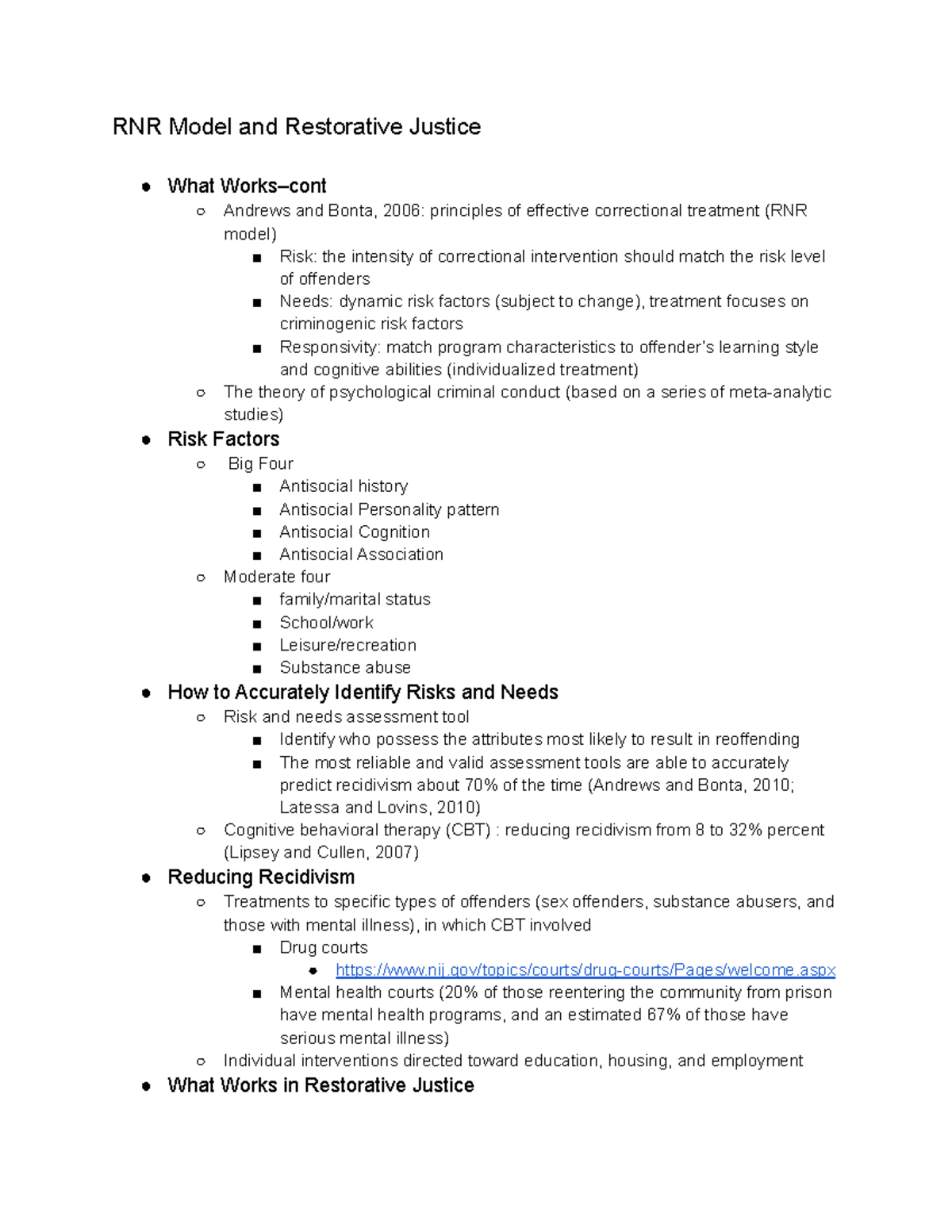 Week Fourteen Lecture pt 2 - RNR Model and Restorative Justice What ...