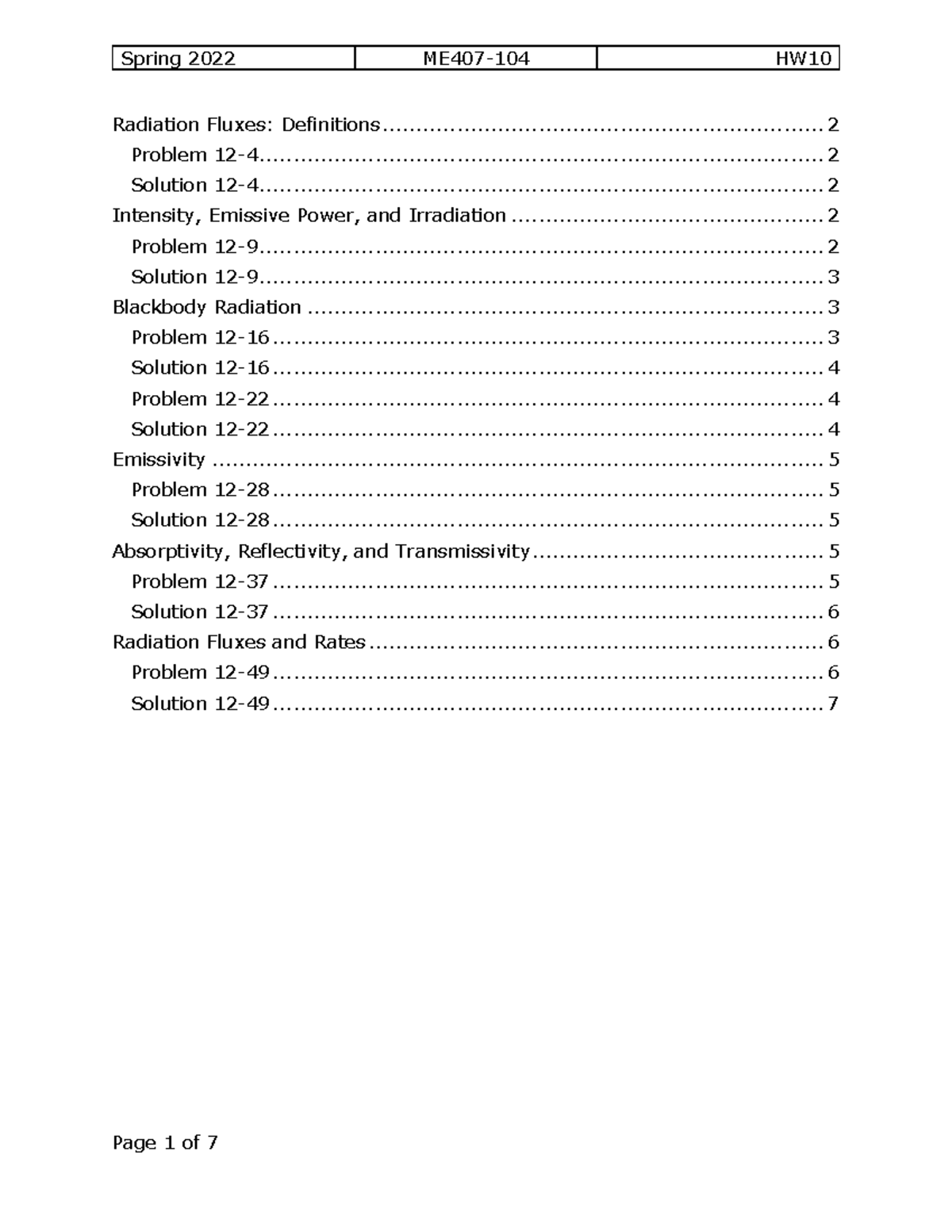ME407-104-HW10 solution - Radiation Fluxes: Definitions Problem 12-4 Solution 12-4 Intensity ...