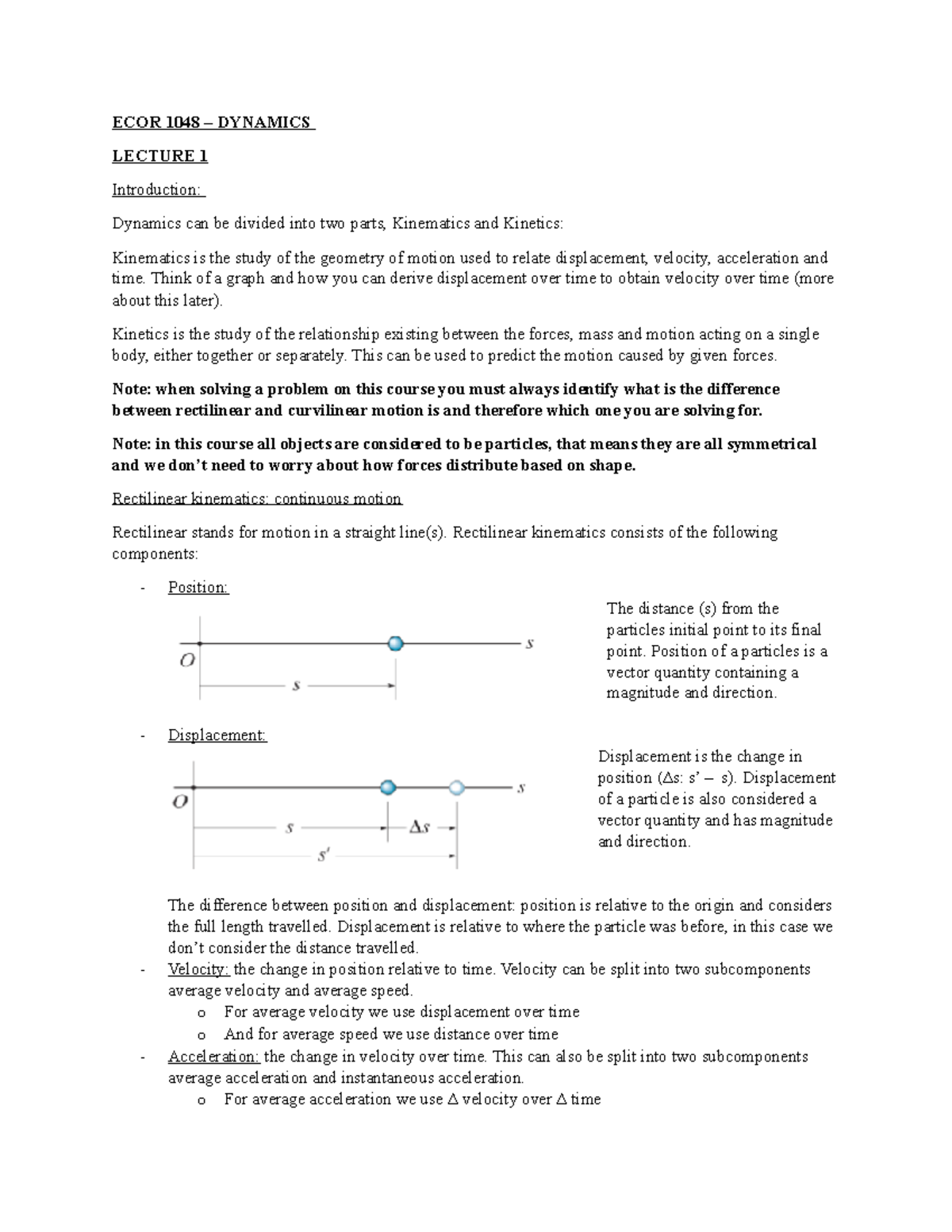 ECOR 1048 - Lecture 1 Notes - ECOR 1048 – DYNAMICS LECTURE 1 ...