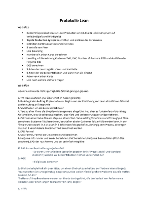 Summary of Lean Production WS2021 - Summary of the lecture Lean Production 1. Introduction to ...