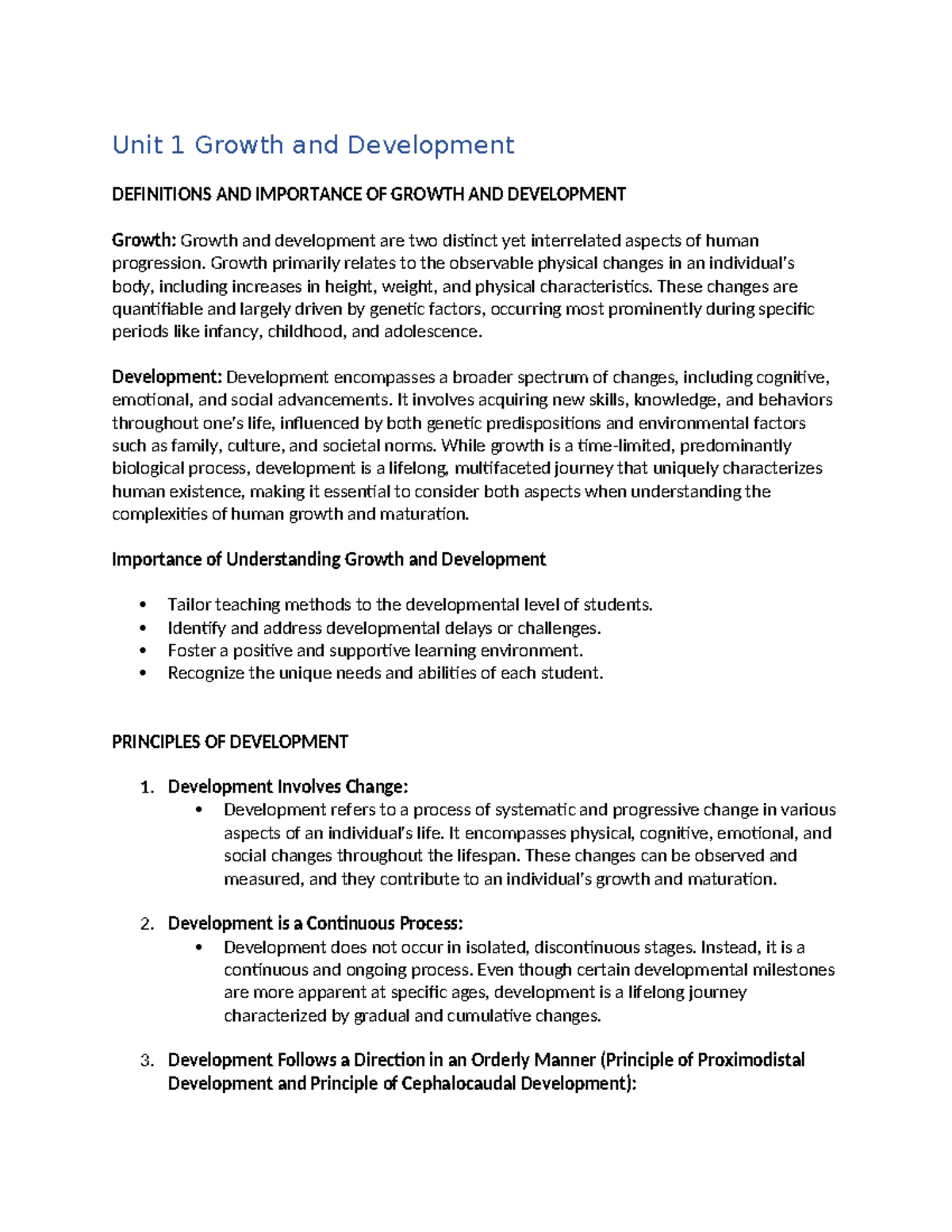 Unit 1 growth and development - Unit 1 Growth and Development ...