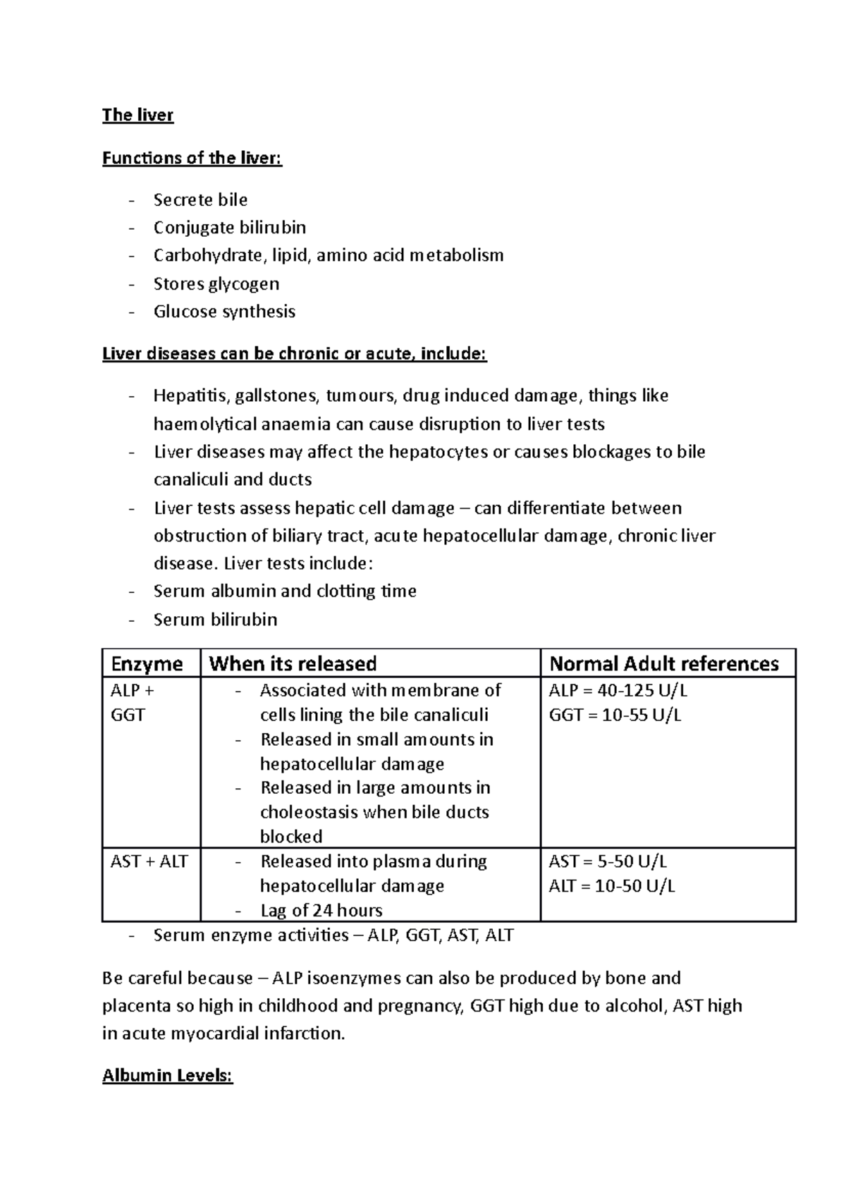 Liver function tests - Lecture notes 1 - The liver Functions of the ...