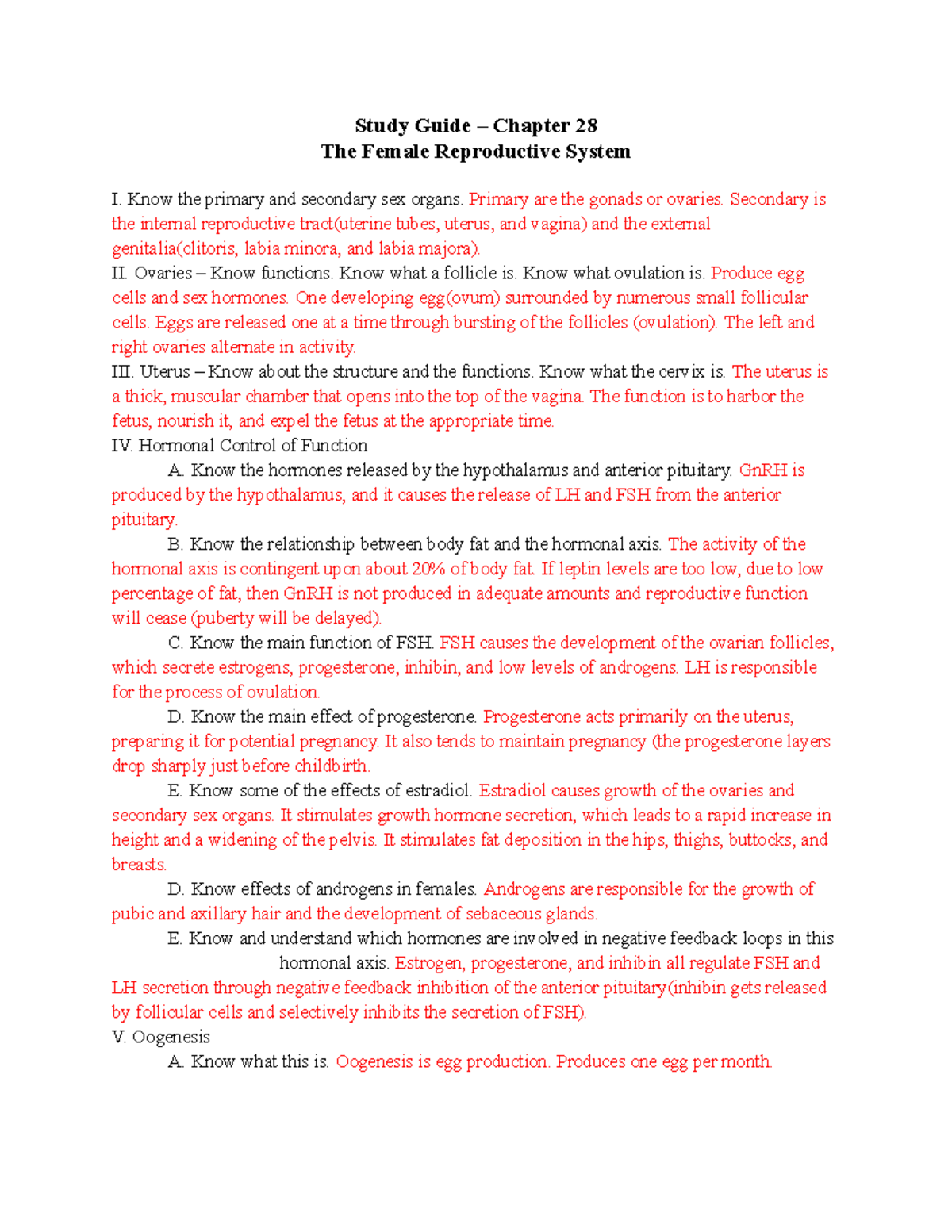 Study Guide - Chapter 28 - Study Guide – Chapter 28 The Female ...