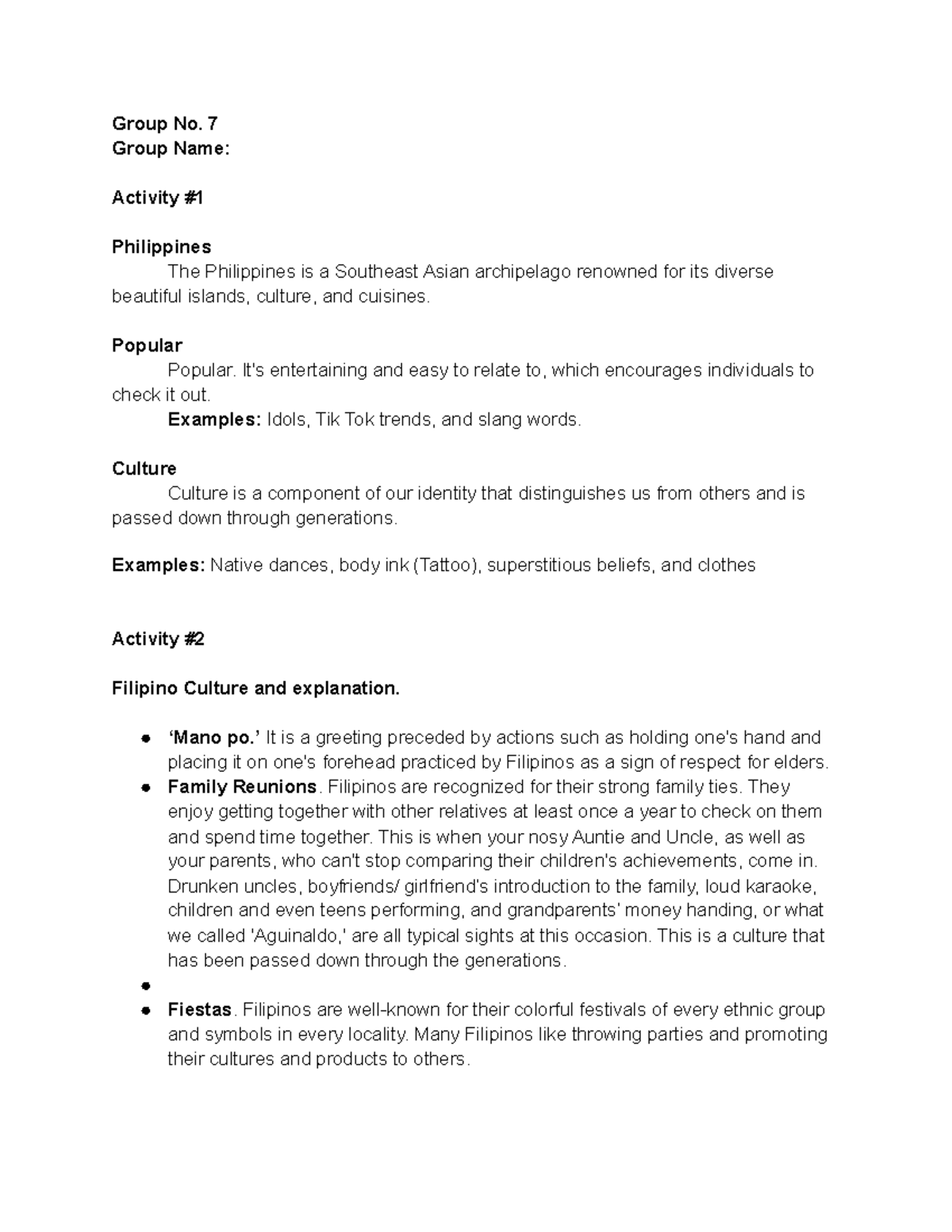PPC Group Activity (Group 7) - Group No. 7 Group Name: Activity ...