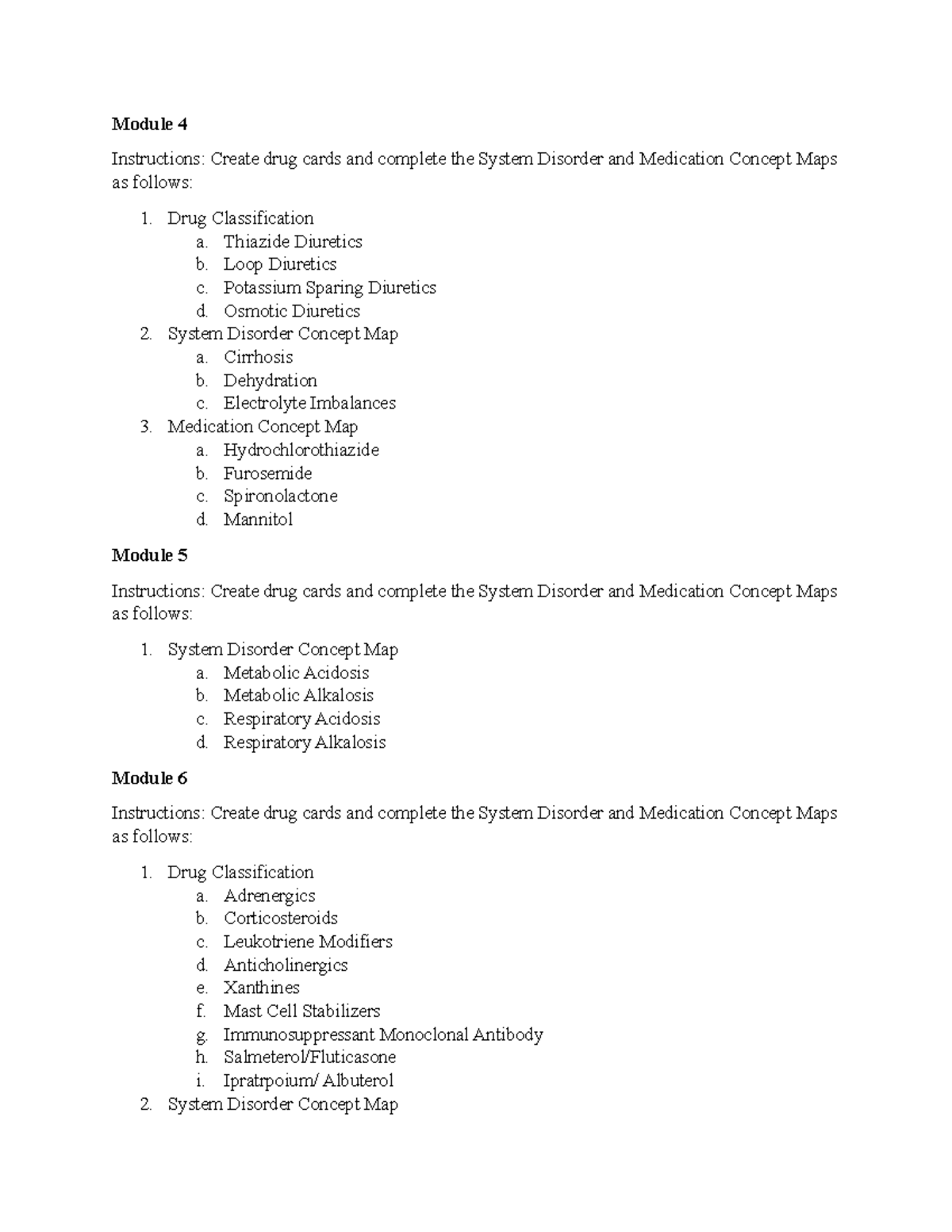 Module Meds Concepts Updated - Module 4 Instructions: Create drug cards ...