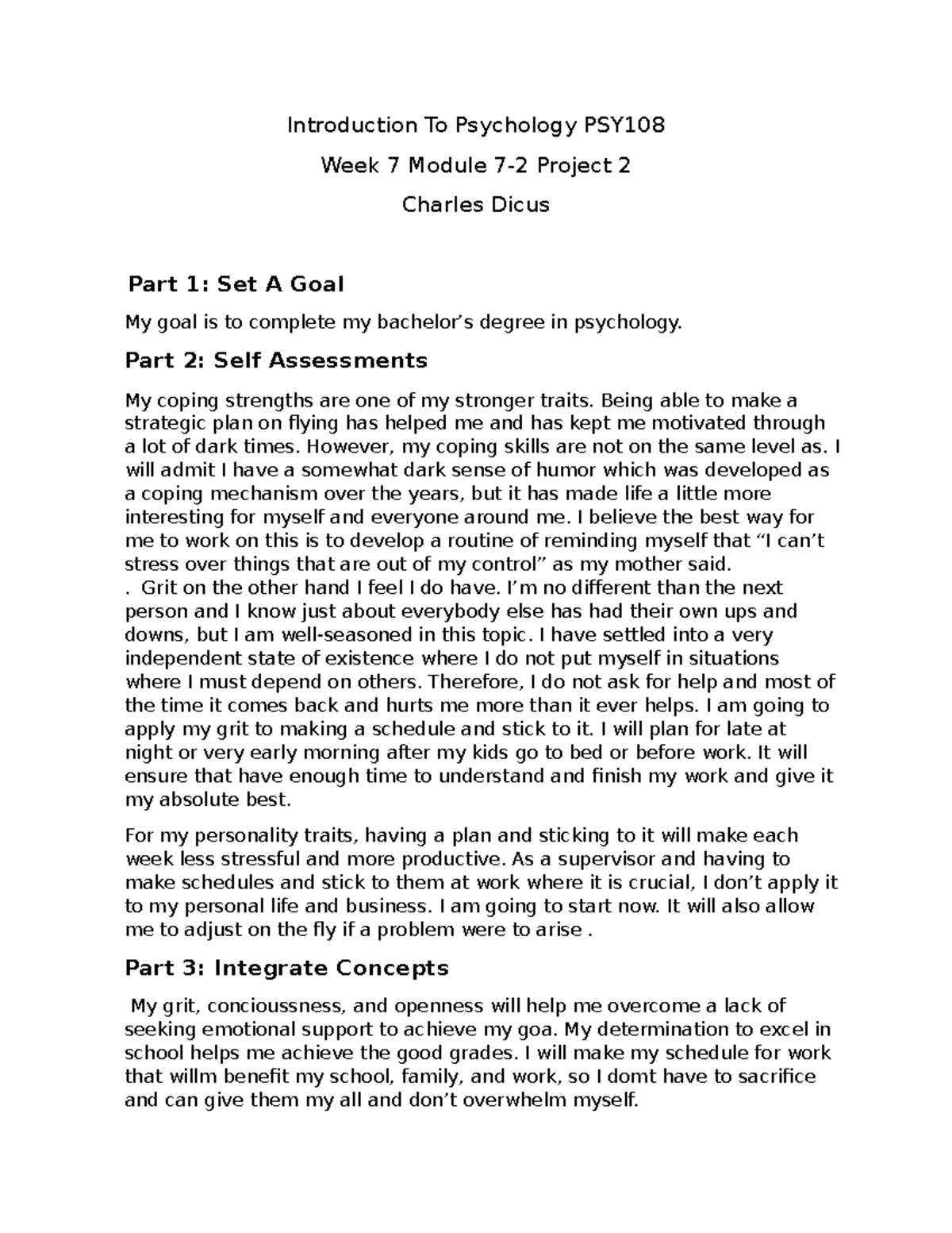 Week 7 project 2 - Introduction To Psychology PSY Week 7 Module 7-2 ...