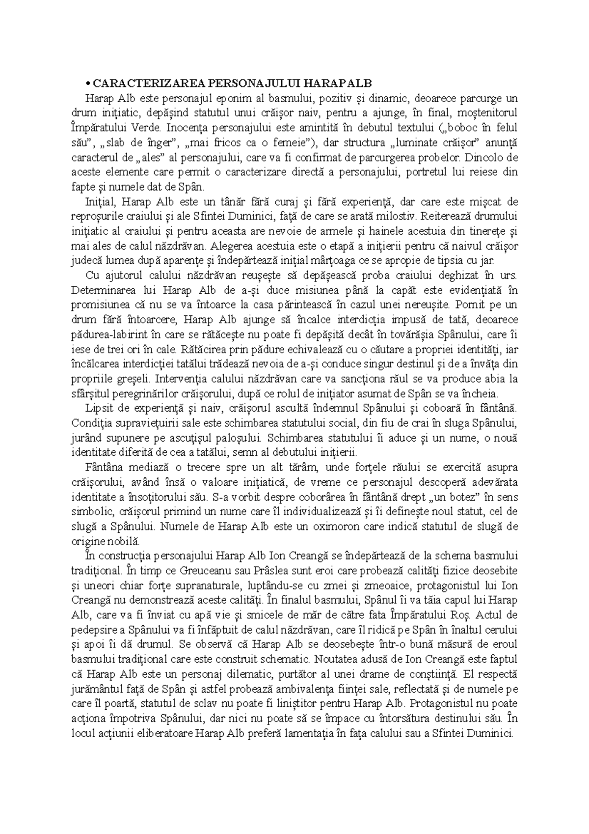 Eseu Creanga 2 - eseu - • CARACTERIZAREA PERSONAJULUI HARAP ALB Harap Alb este personajul eponim ...