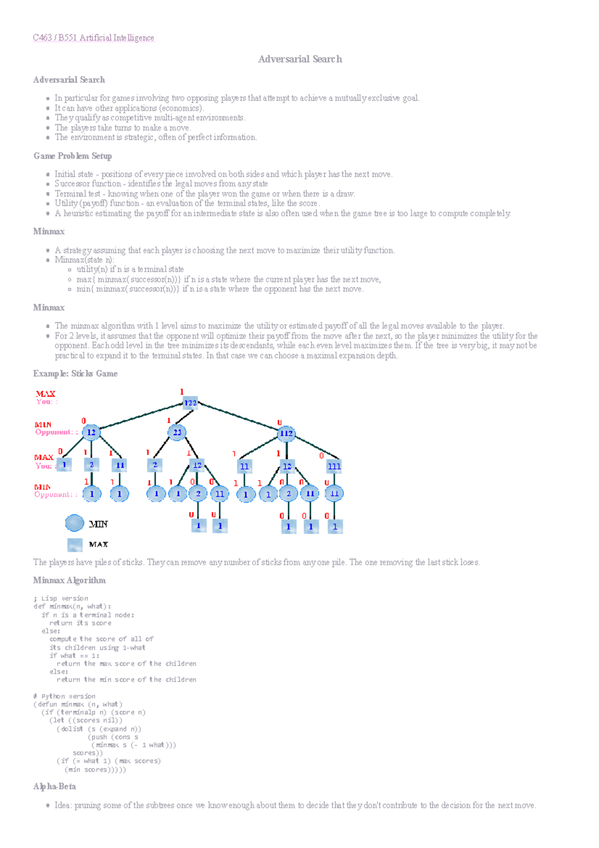 Adversarial Search - Chapter 1 - C463 / B551 Artificial Intelligence ...