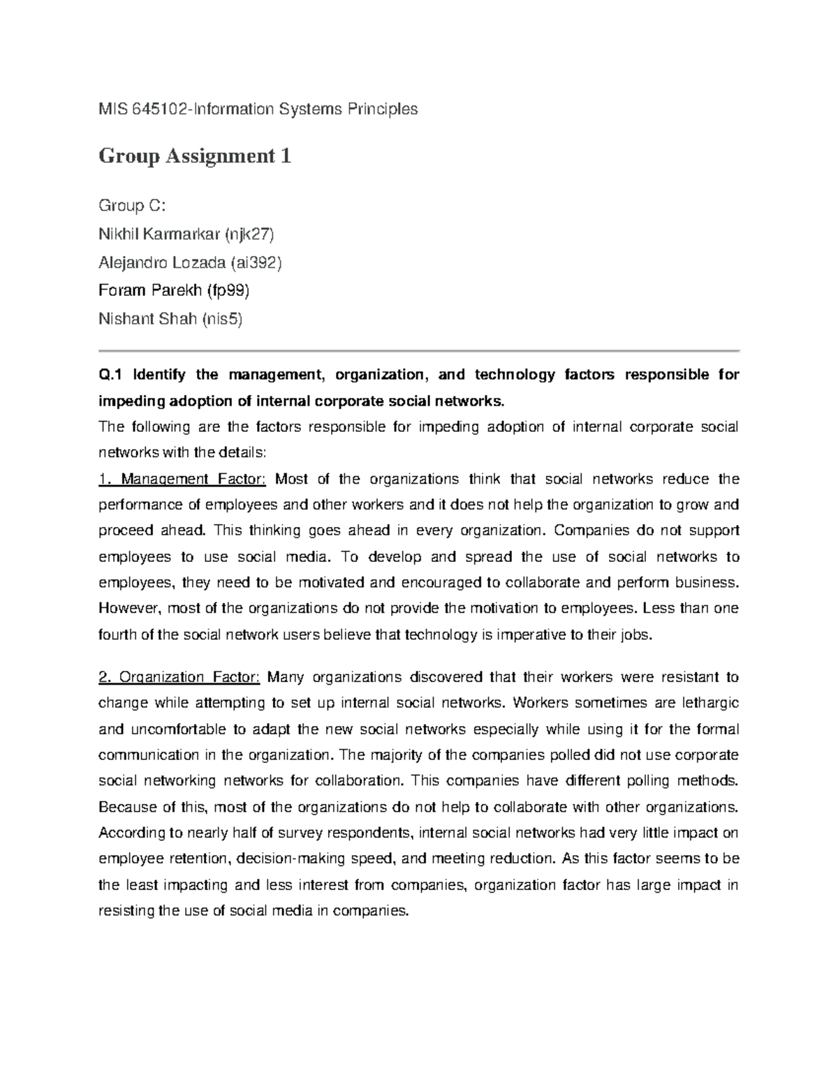 Group Assignment 1 - MIS 645102-Information Systems Principles Group ...