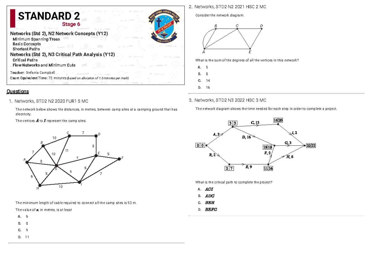 Networks strand - maths sheet - 1. Networks, STD2 N2 2020 FUR1 5 MC Networks (Std 2), N2 Network ...