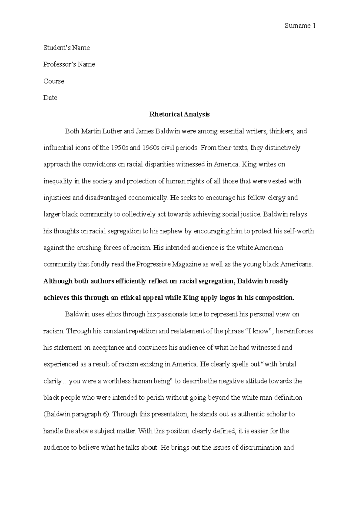 Comparative Rhetorical Analysis - Student’s Name Professor’s Name ...