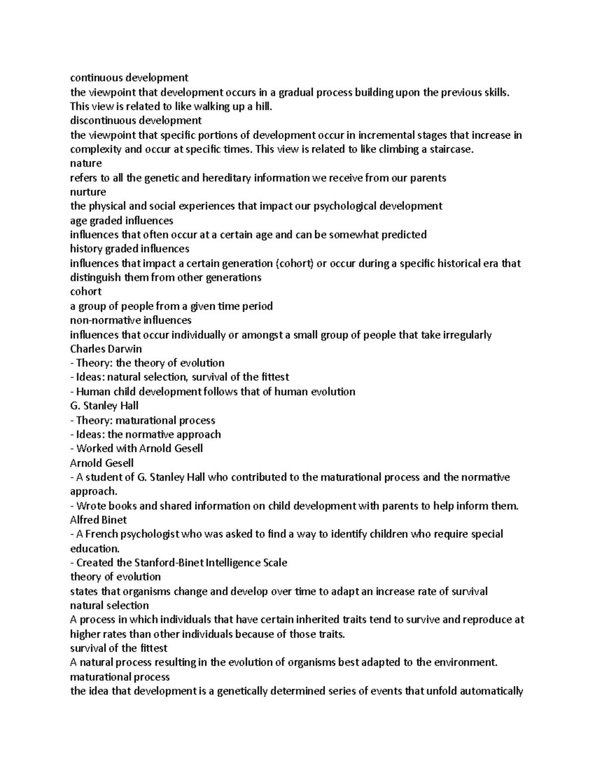 Ch 1 - psych201 - continuous development the viewpoint that development ...