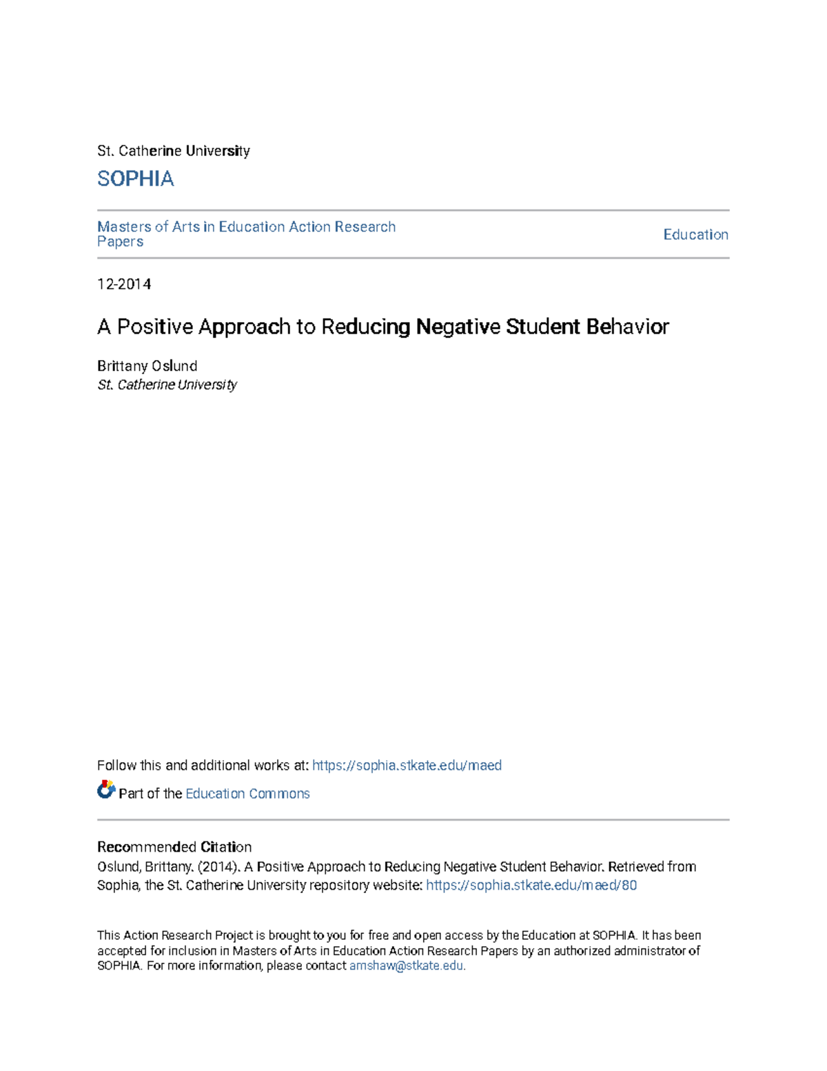 A Positive Approach to Reducing Negative Student Behavior - St ...