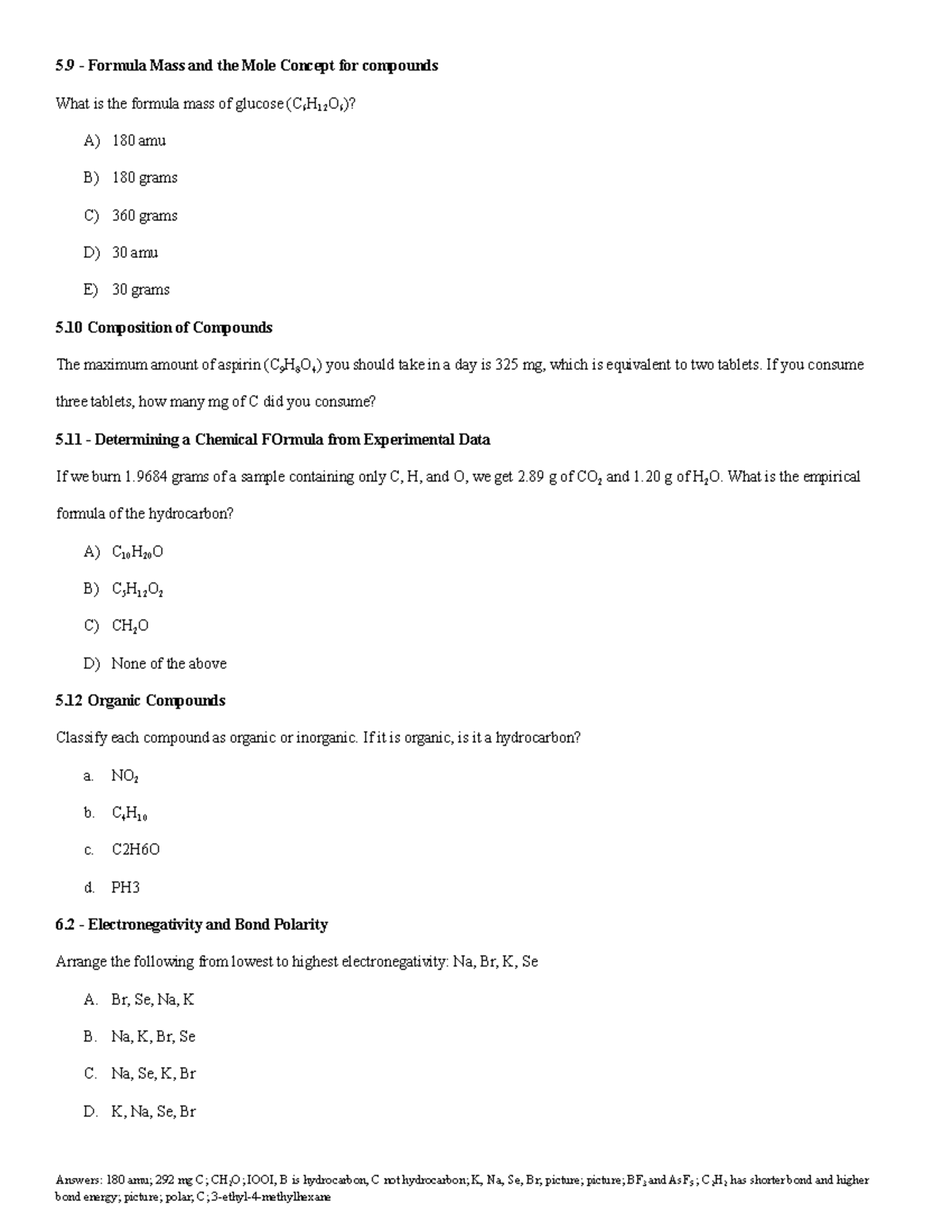 Gen Chem Exam 2 Review - Dr. Sethi - 5 - Formula Mass and the Mole ...