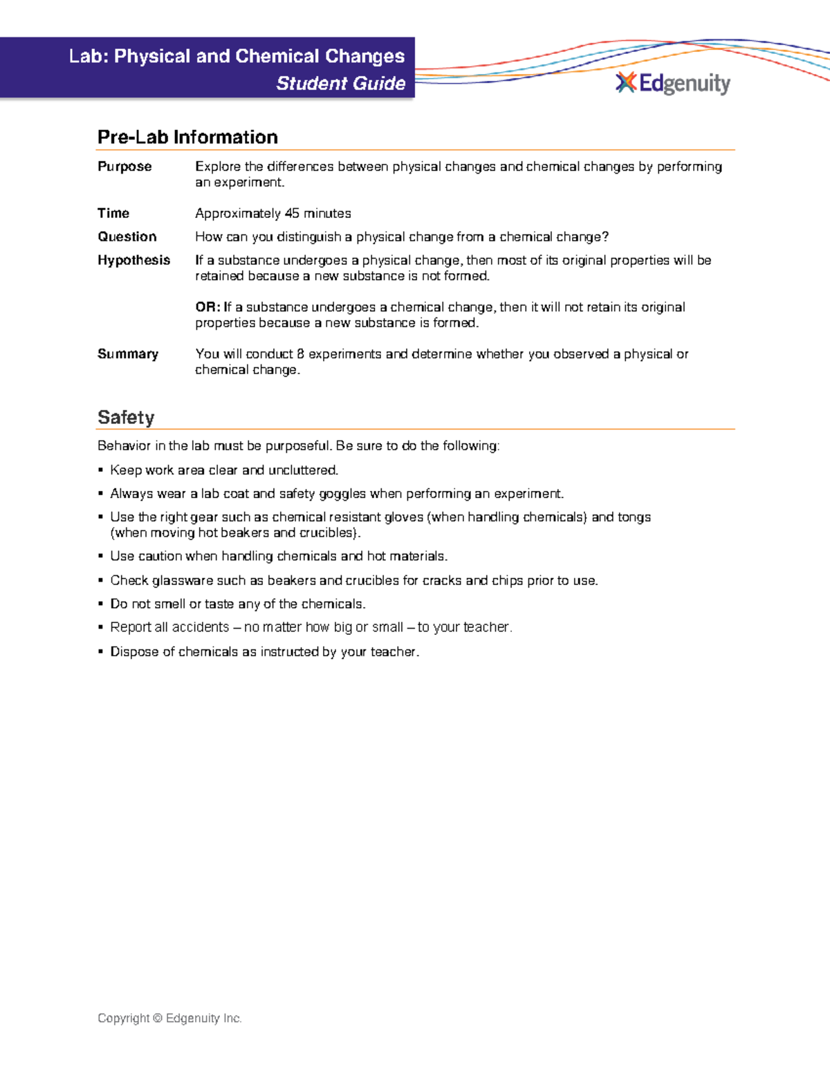 Student Guide - Physical and Chemical Properties - Lab: Physical and ...