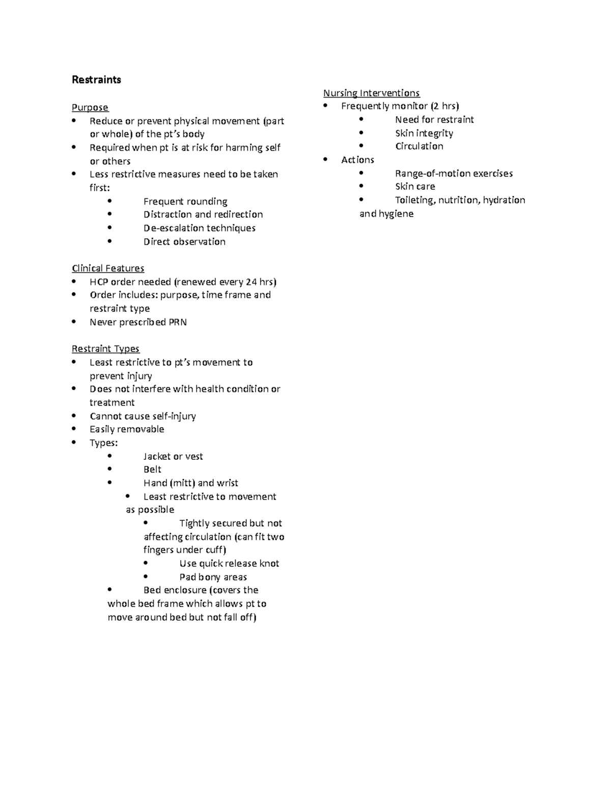 5. Restraints - Notes from u-world - Restraints Purpose Reduce or ...