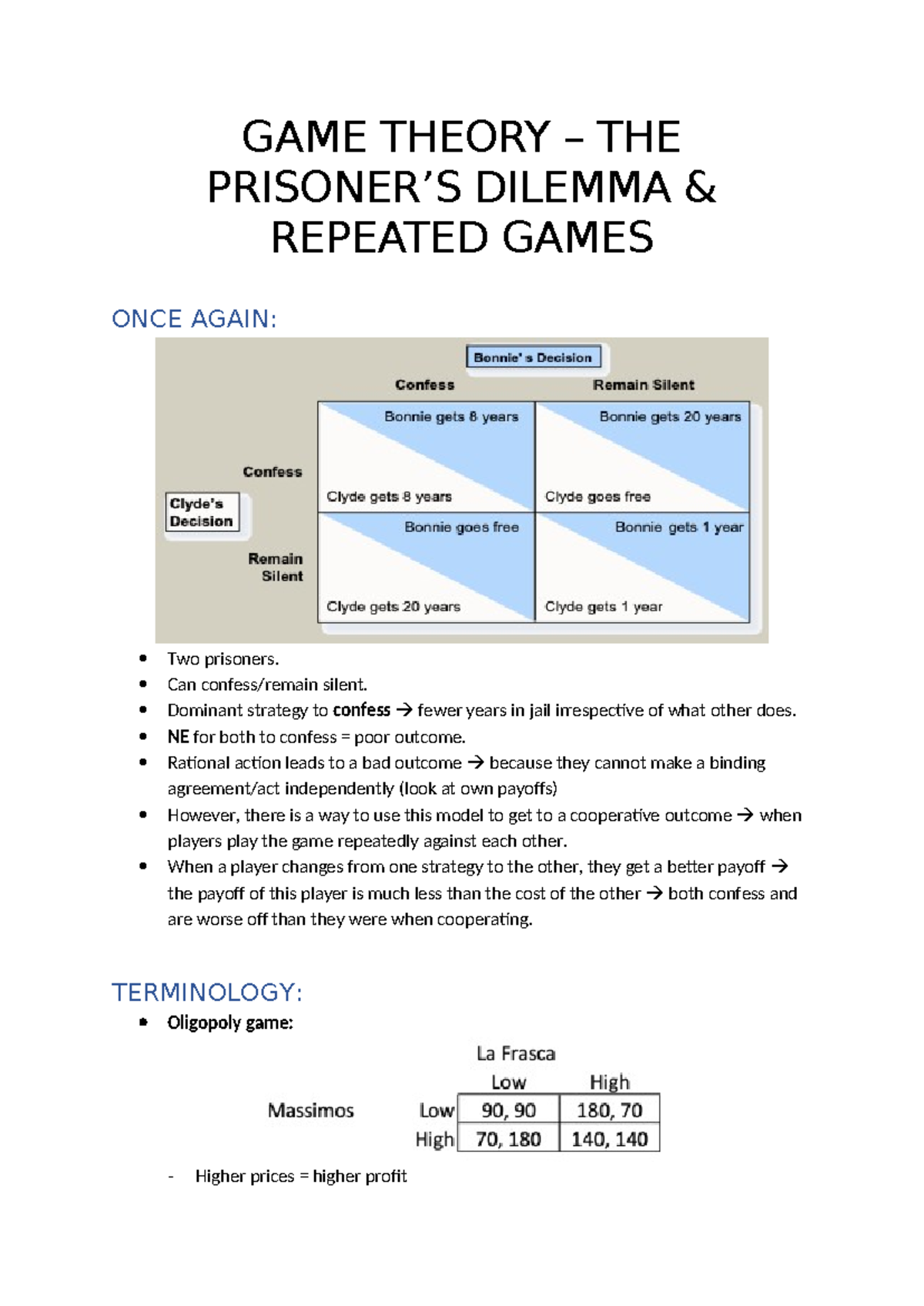 GT Prisoner's Dilemma - GAME THEORY – THE PRISONER’S DILEMMA & REPEATED GAMES ONCE AGAIN: Two ...