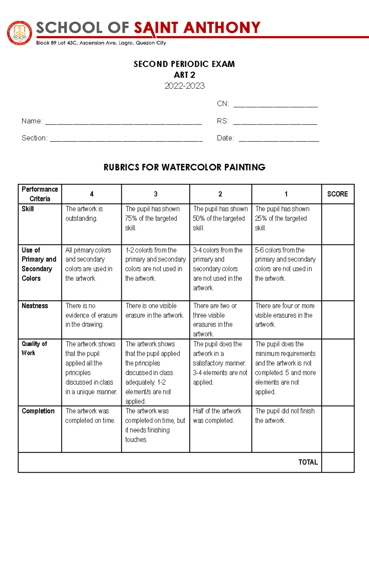 2nd PT Art 2 - For Exam - SECOND PERIODIC EXAM ART 2 2022- CN ...