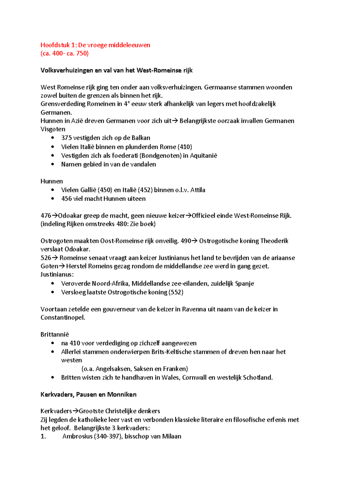 Samenvatting Kennismaking met de Middeleeuwen - Hoofdstuk 1: De vroege ...