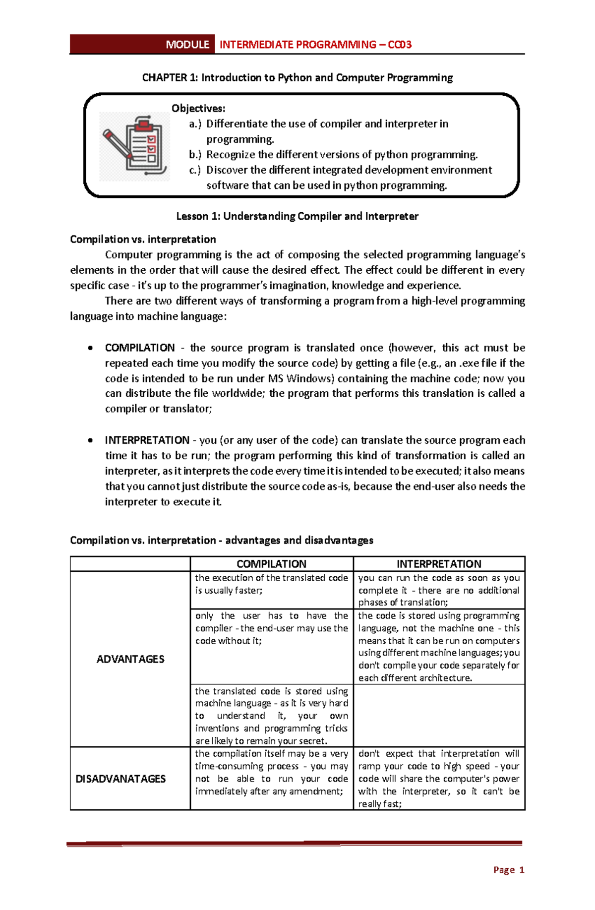 Introduction to Python and Computer Programming - interpretation ...