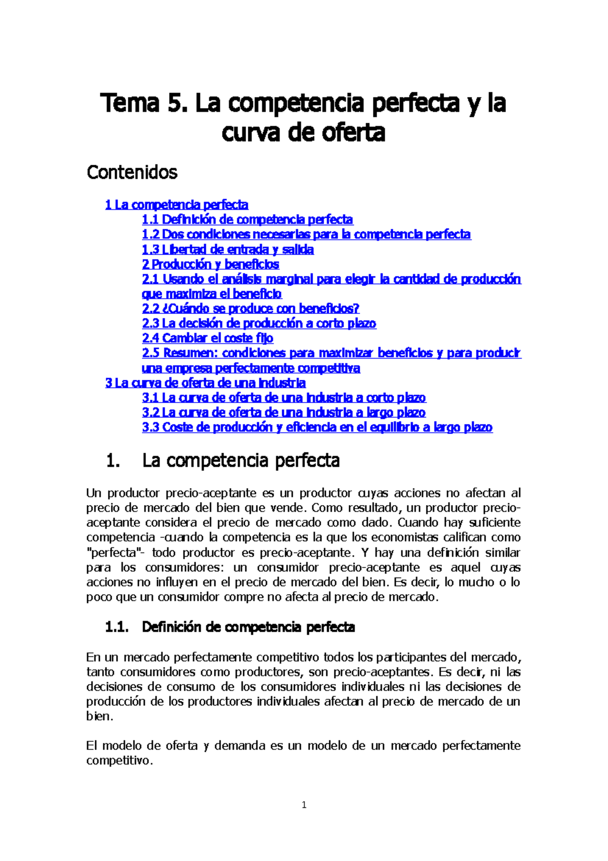 Tema 5. La competencia perfecta y la curva de oferta - Tema 5. La ...