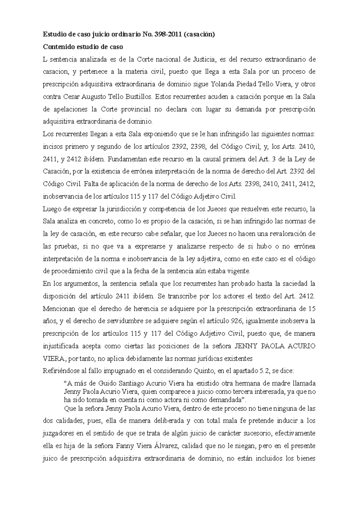 Estudio de caso sentencia casacion carrera de derecho - Estudio de caso ...