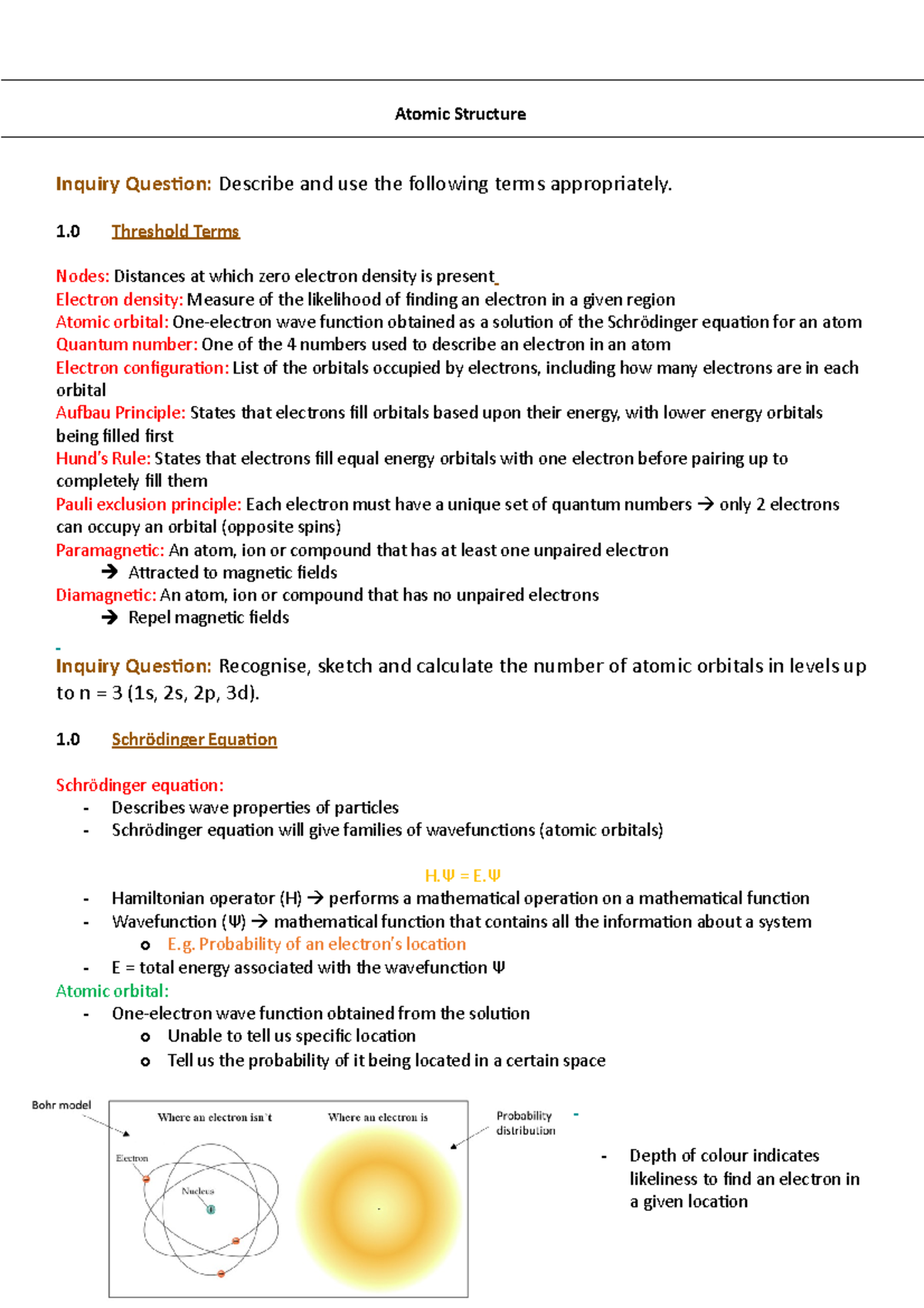 Atomic Structure - Lecture notes - CHEM1011 - UNSW Sydney - Studocu